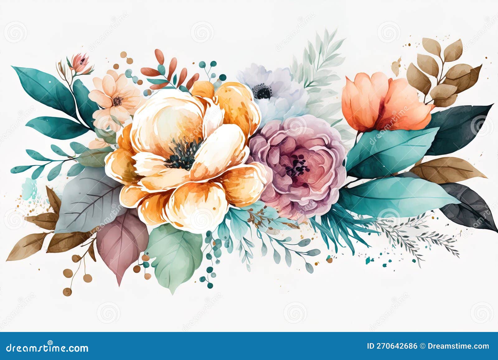 Flower and Watercolor Background. Floral Elements, Botanic Watercolor ...