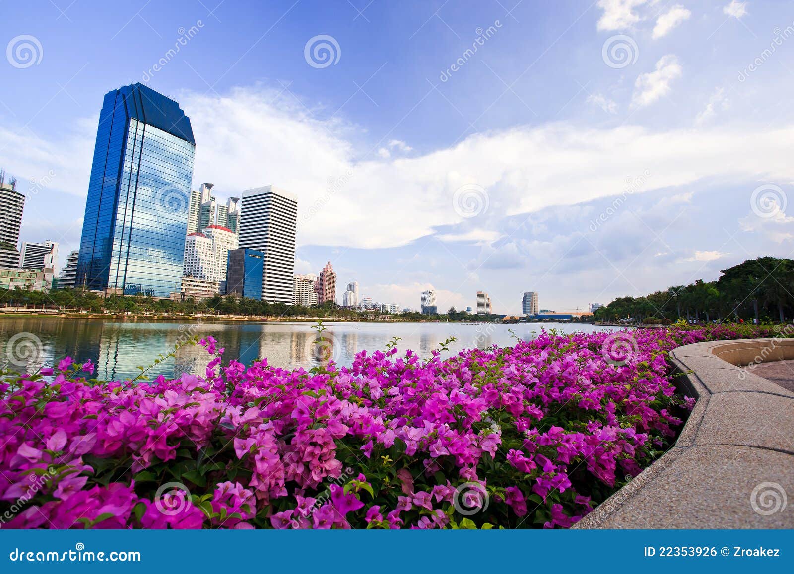 Flower and Waterfront of Building Landscape Stock Photo - Image of ...