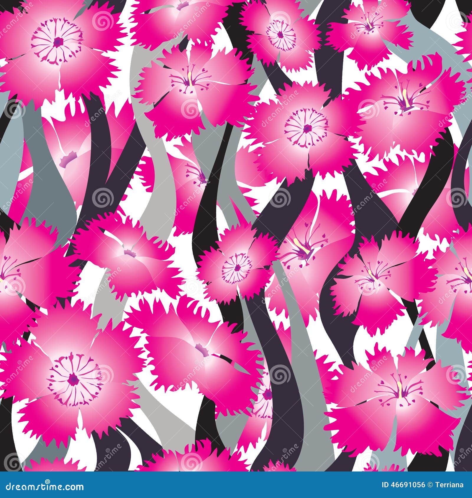 Flower Wave Seamless Background. Floral Pattern Stock Illustration ...