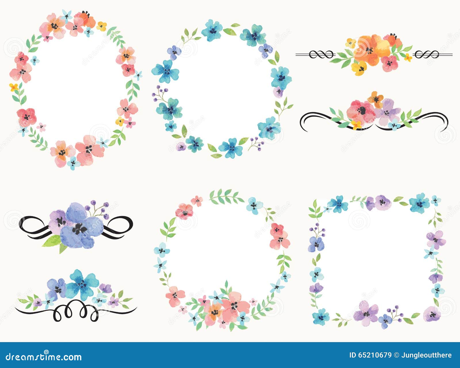 Flower Wreath Frame and Decoration Set Stock Vector - Illustration of ...