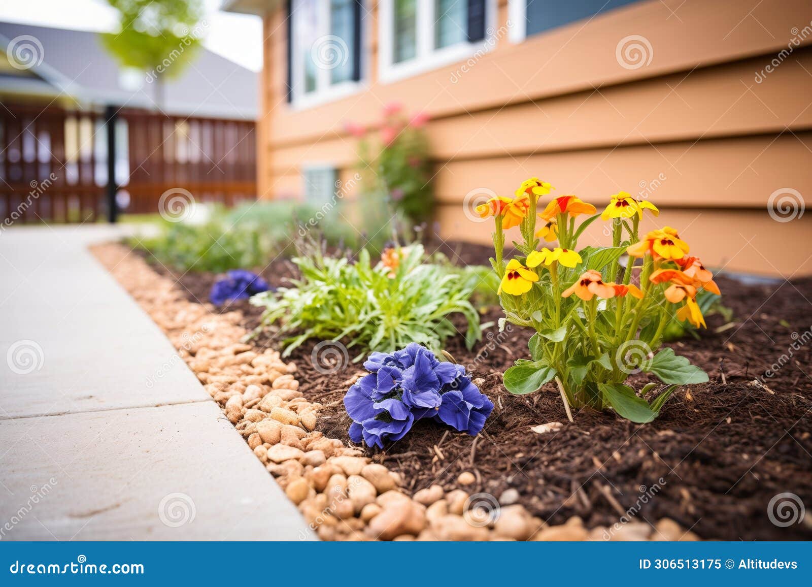 Flowerbed Using Mulch To Control Soil Erosion Stock Image - Image of ...