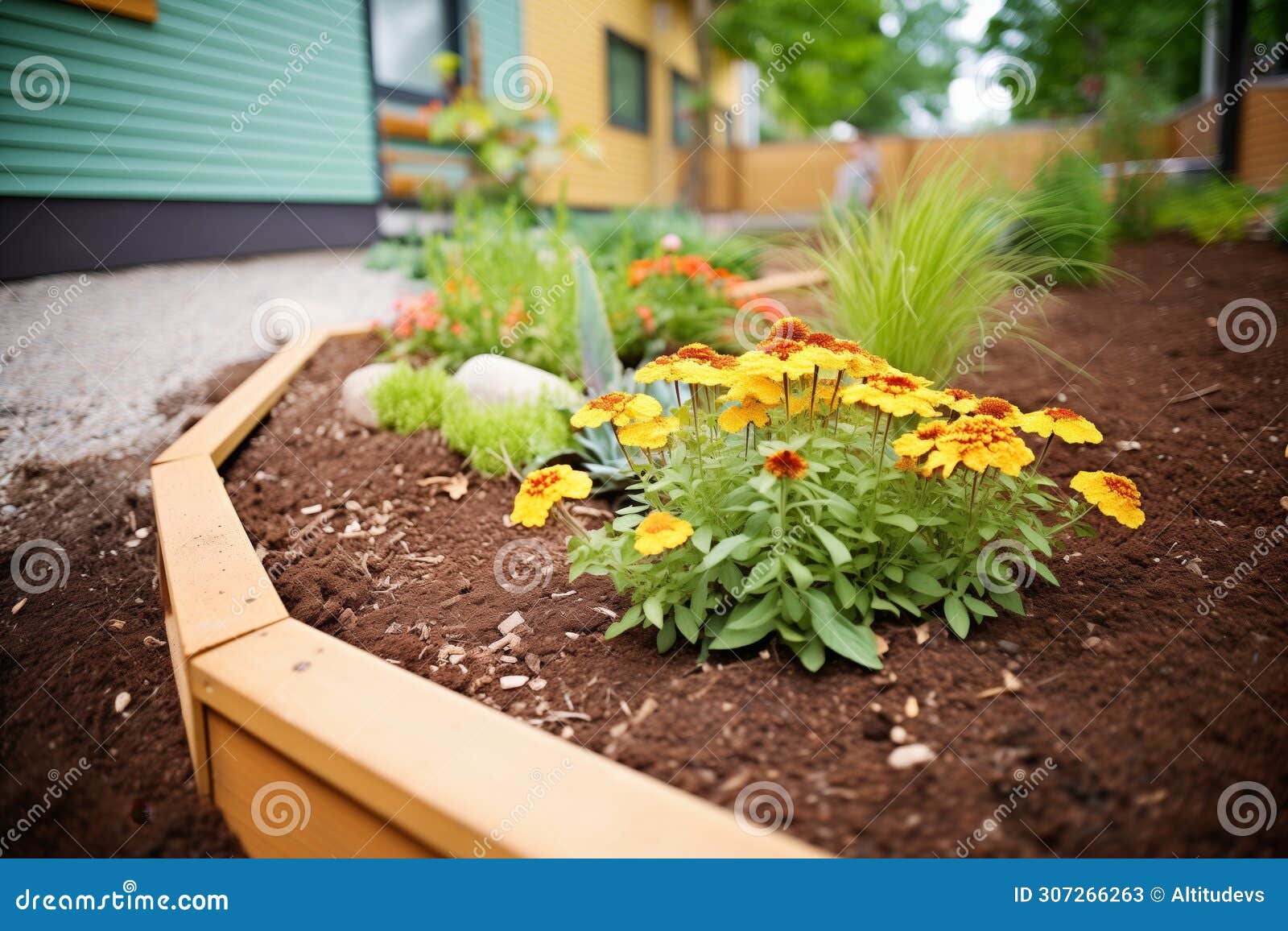 Flowerbed Using Mulch To Control Soil Erosion Stock Image - Image of ...