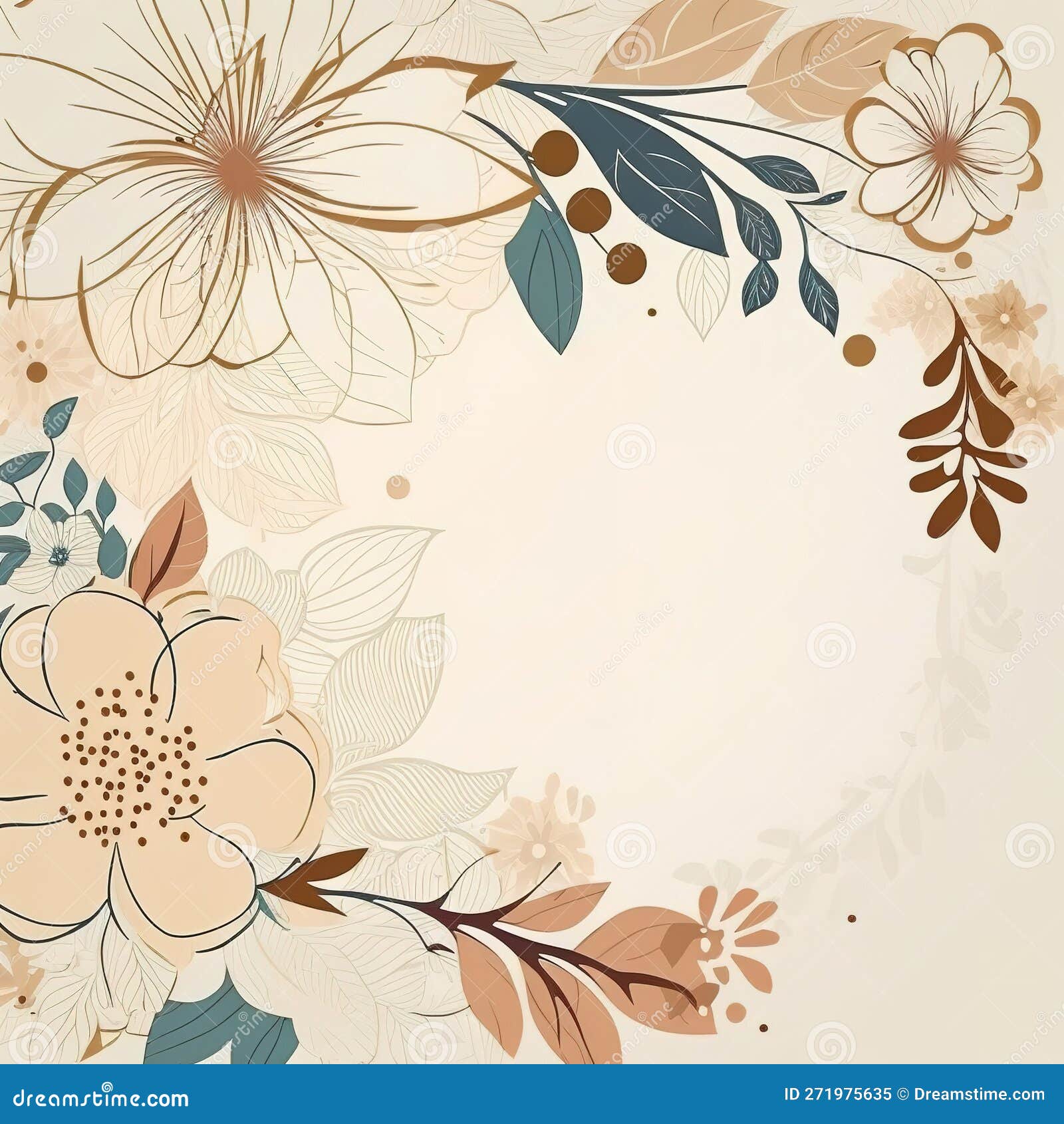 Flowered Pattern Over Beige Background. Stock Illustration ...