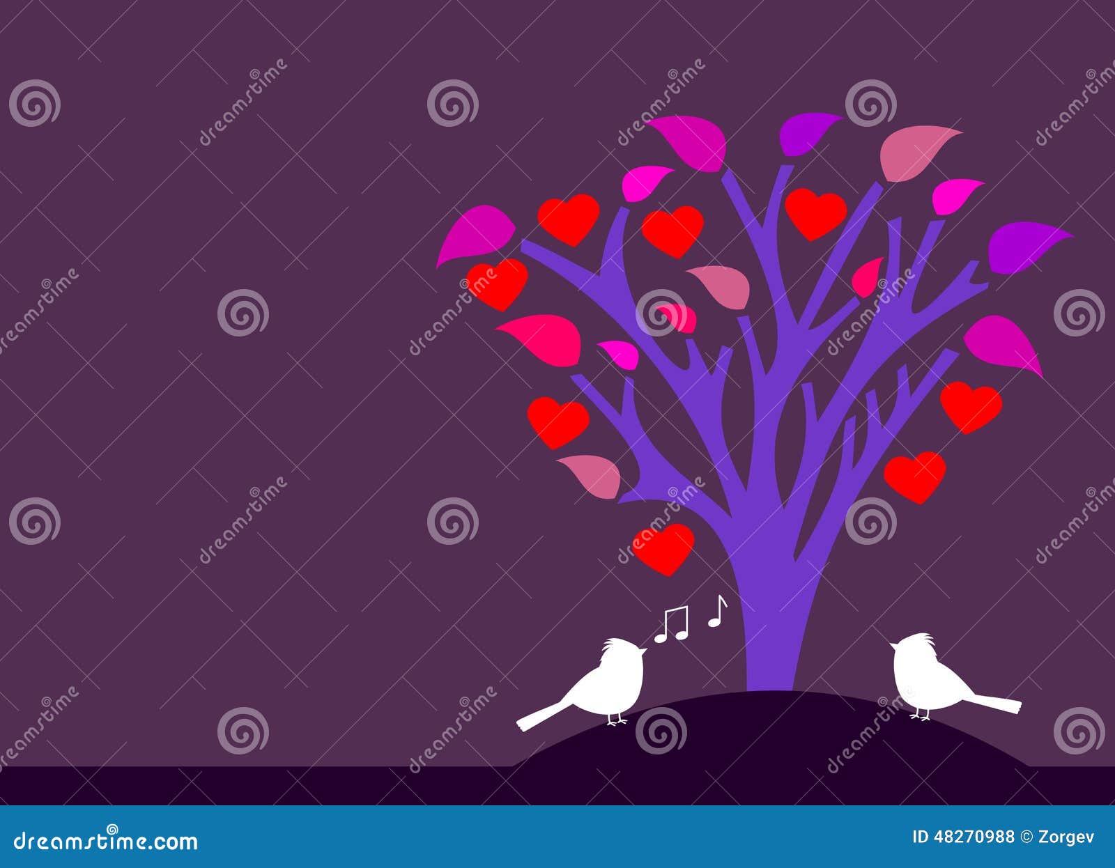Flowered Tree Heart with Songbird Stock Illustration - Illustration of ...