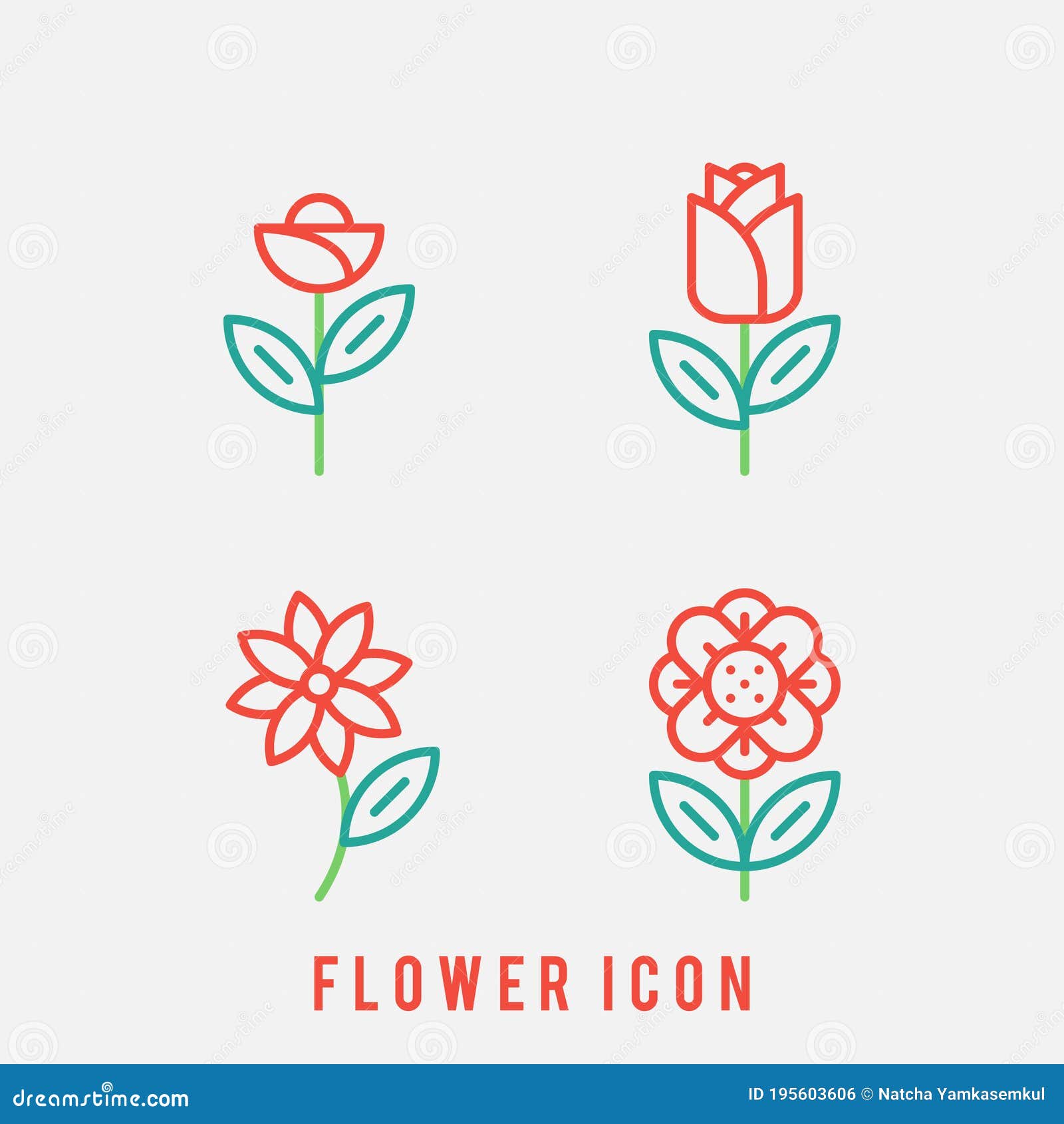 Flower Icon Set. Tulip, Rose. Set of Floral Icon in Flat Design. Thin ...