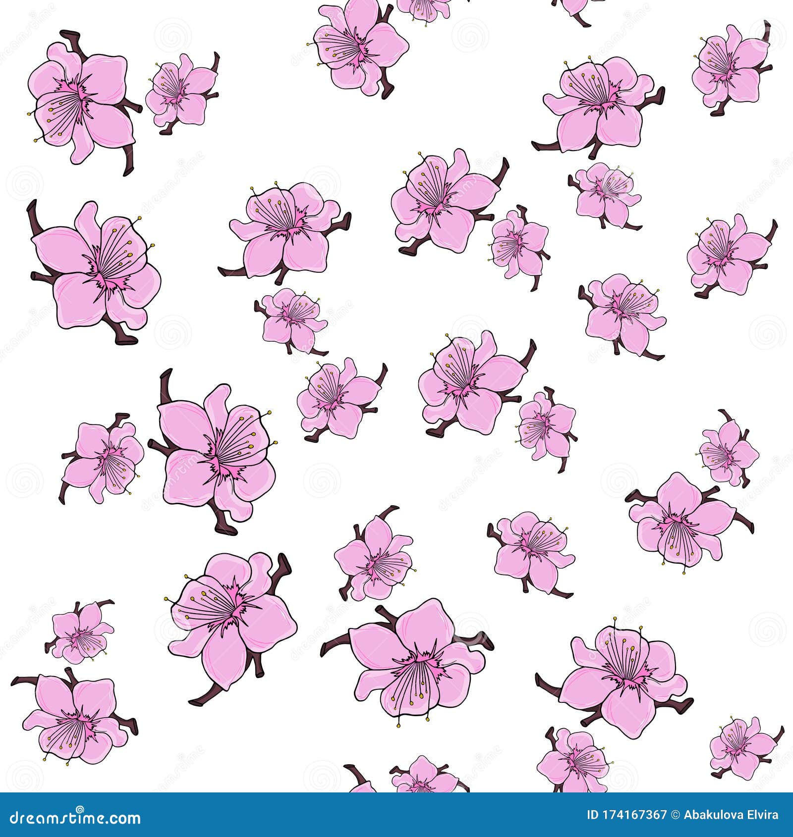 Flowering Almonds. Vector Seamless Pattern with Sakura Flowers Stock ...