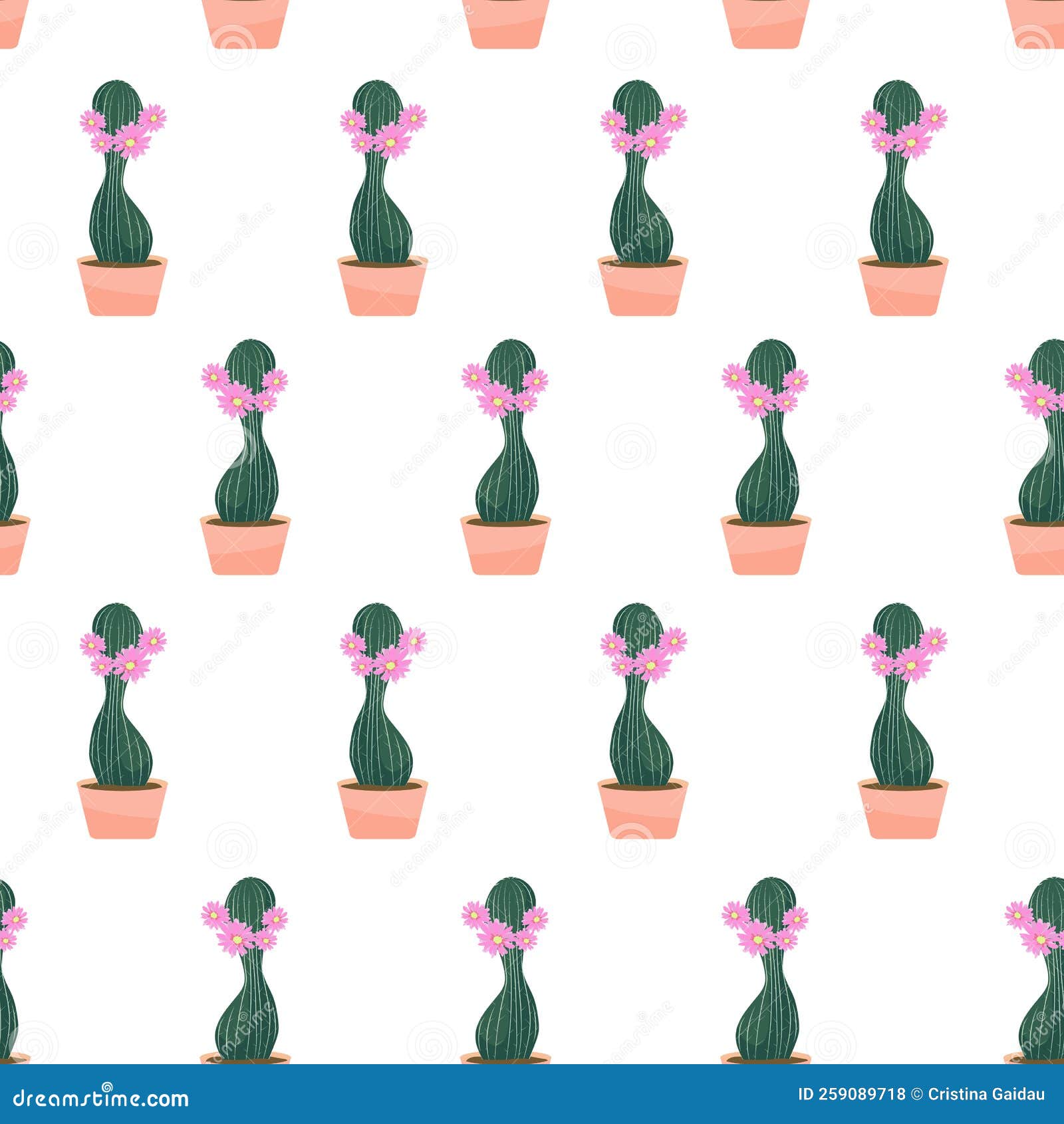 Flowering Cacti Seamless Pattern Vector Illustration on White Stock ...