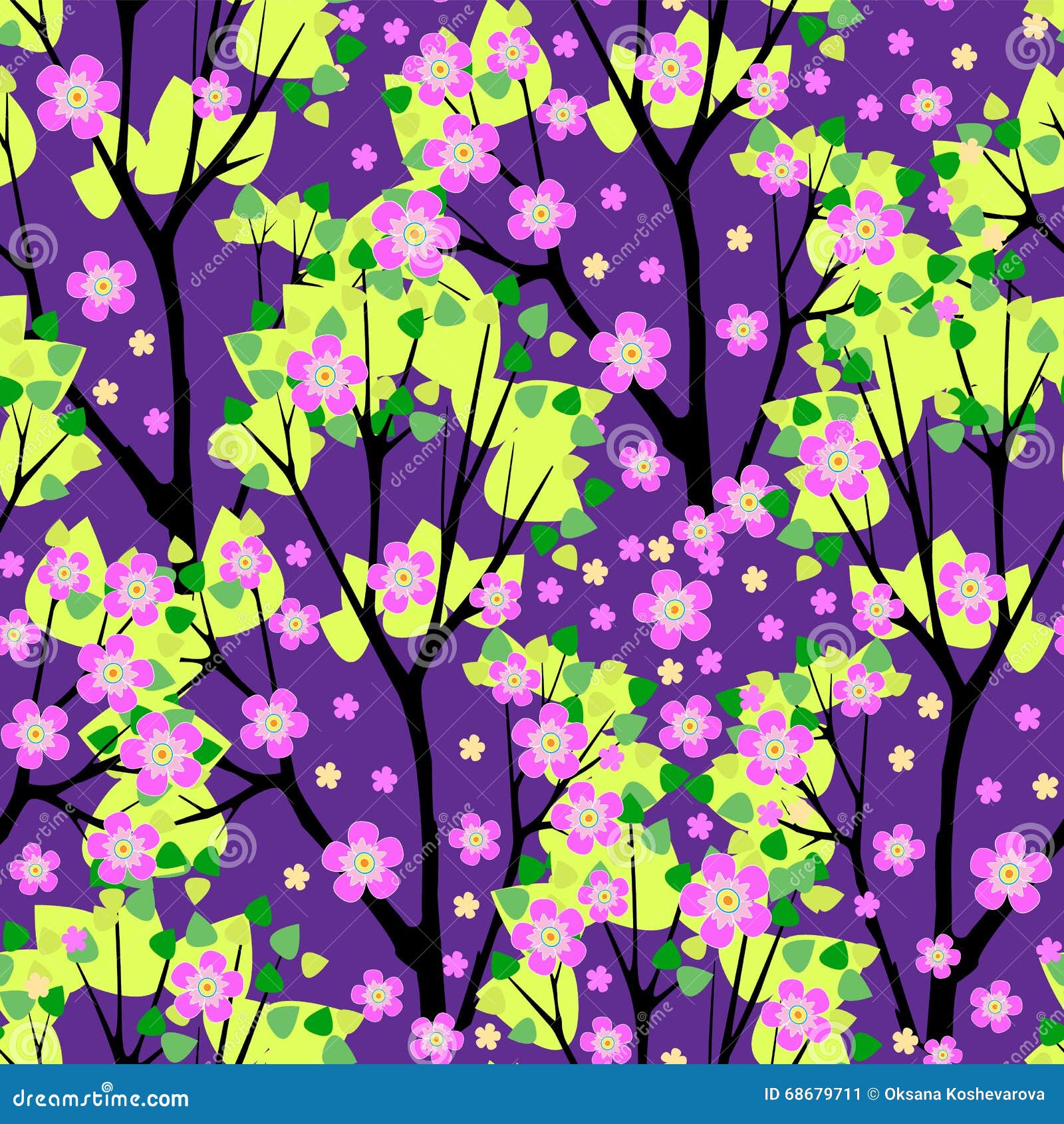Flowering Trees Seamless Pattern Vector Illustration Stock Vector ...