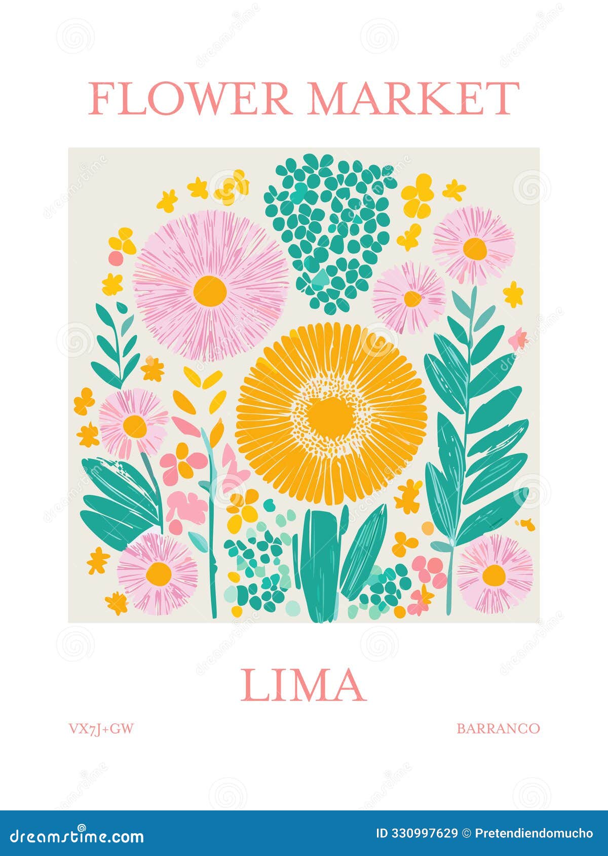 Flower Market Poster. Lima, Peru. Featuring a Beautiful Meadow in Bloom ...