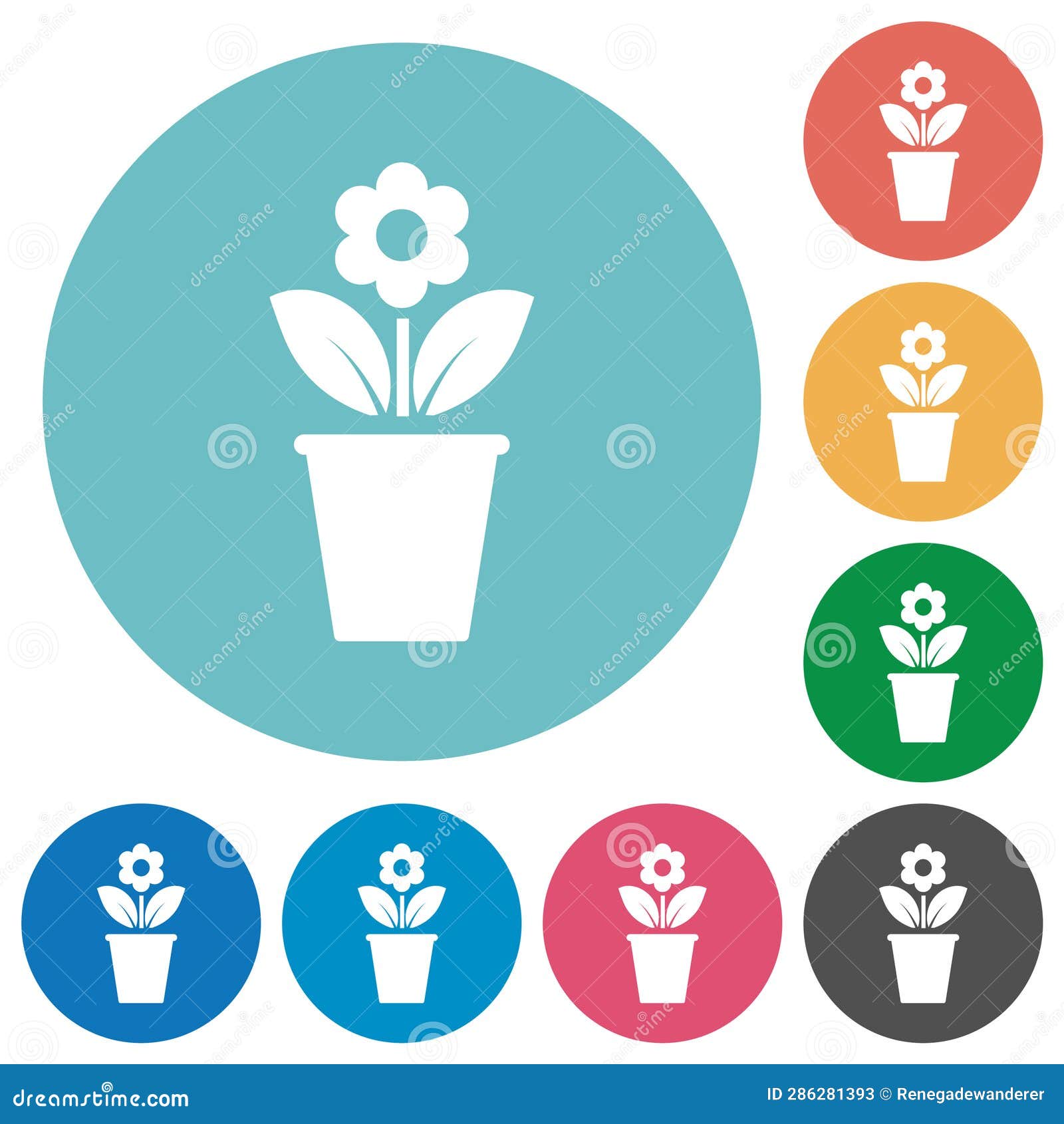 Flowerpot with Flower and Leaves Solid Flat Round Icons Stock Vector ...