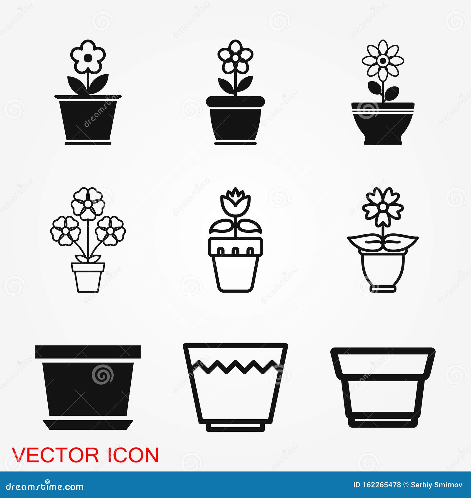 Flowerpot Icon, Vectorized Plants in a Pot, Flower Symbol Stock ...