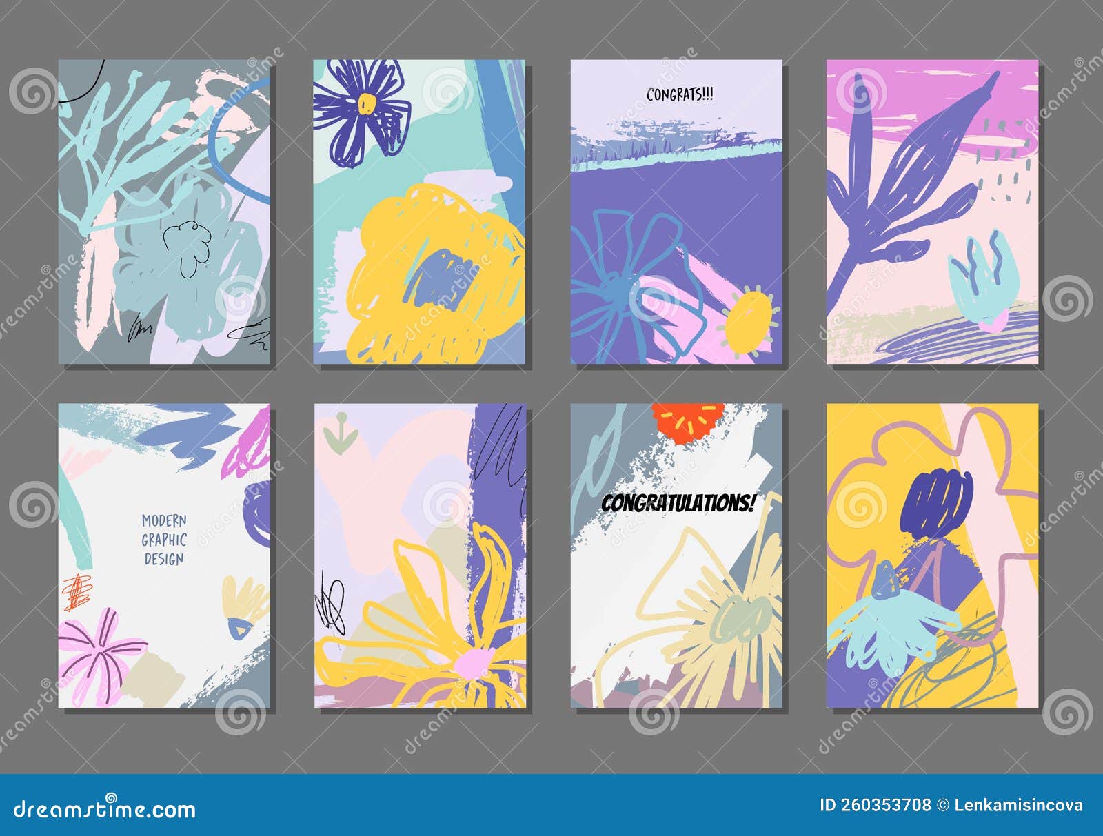Set of Beautiful Modern Creative Abstract Cards with Floral Elements ...