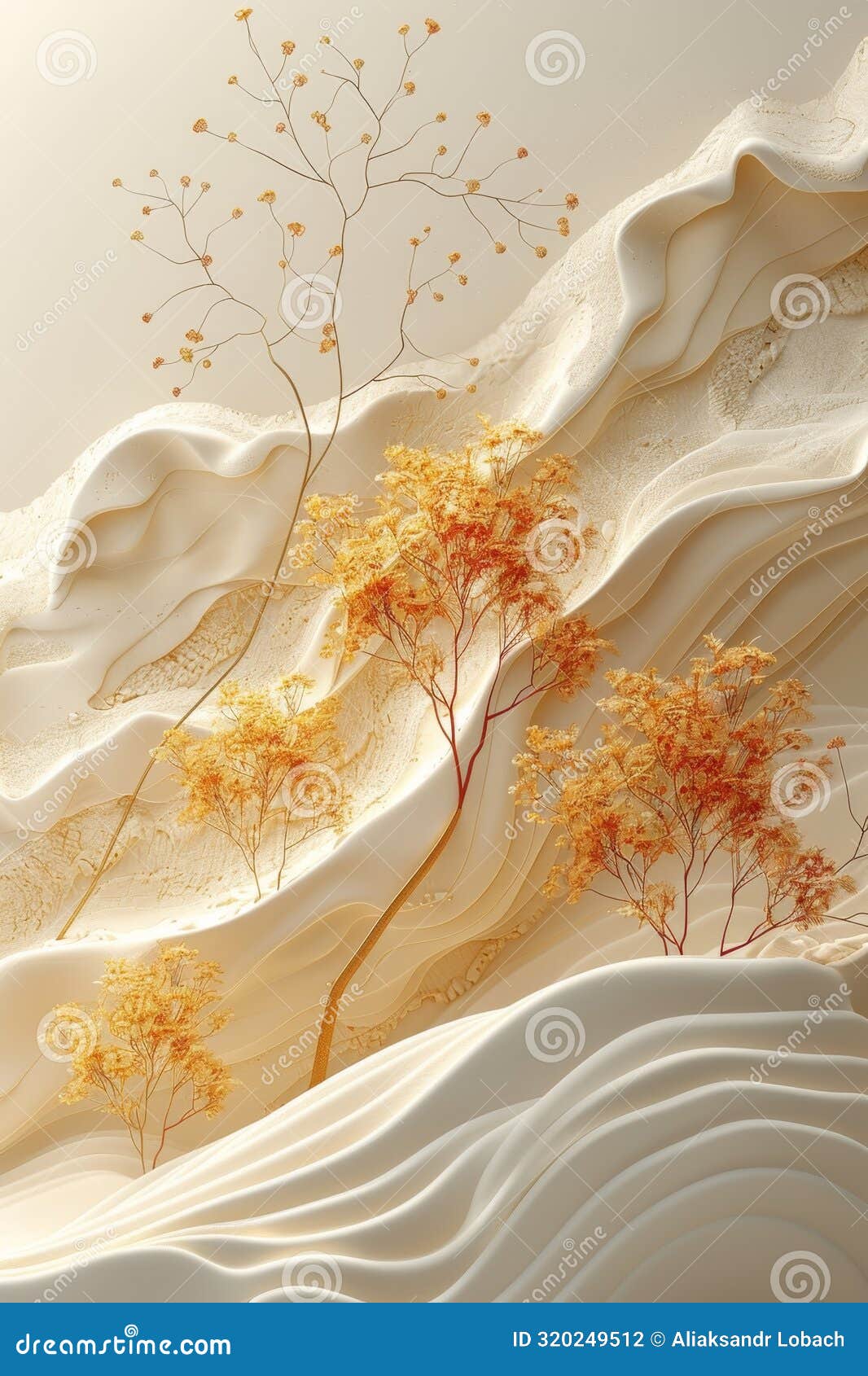 Flowers on an Abstract Beige Background. Texture with Flowers Stock ...