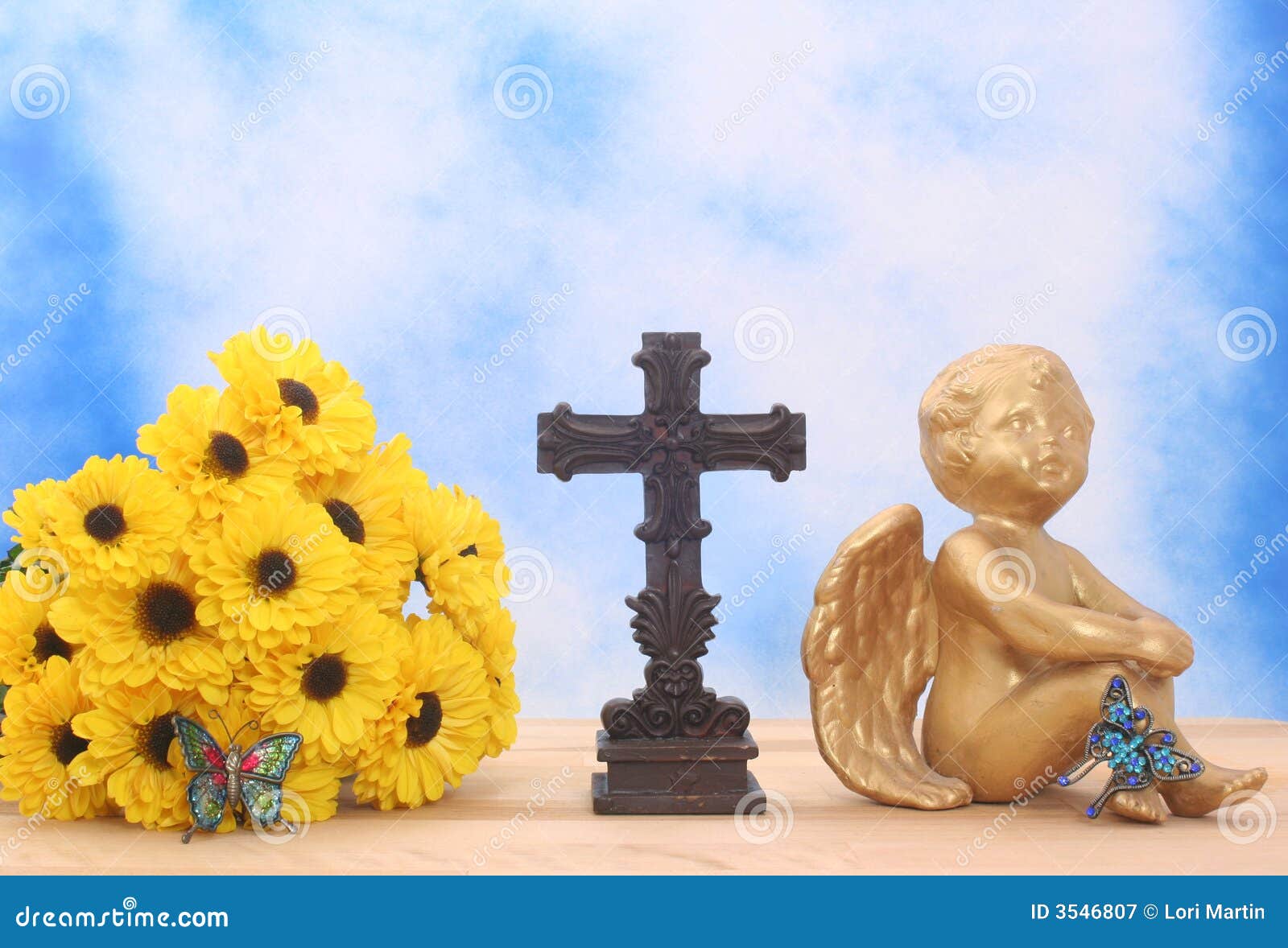 Flowers and Angel with Cross Stock Image - Image of antique, beauty ...