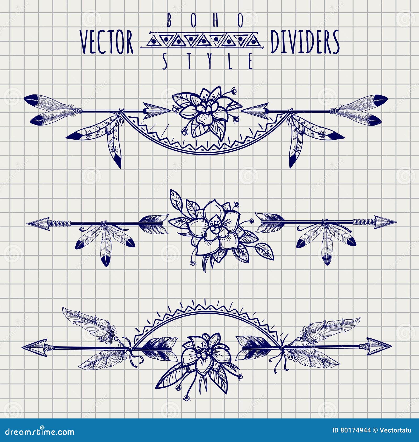 Flowers and Arrows Boho Style Dividers Stock Vector - Illustration of ...