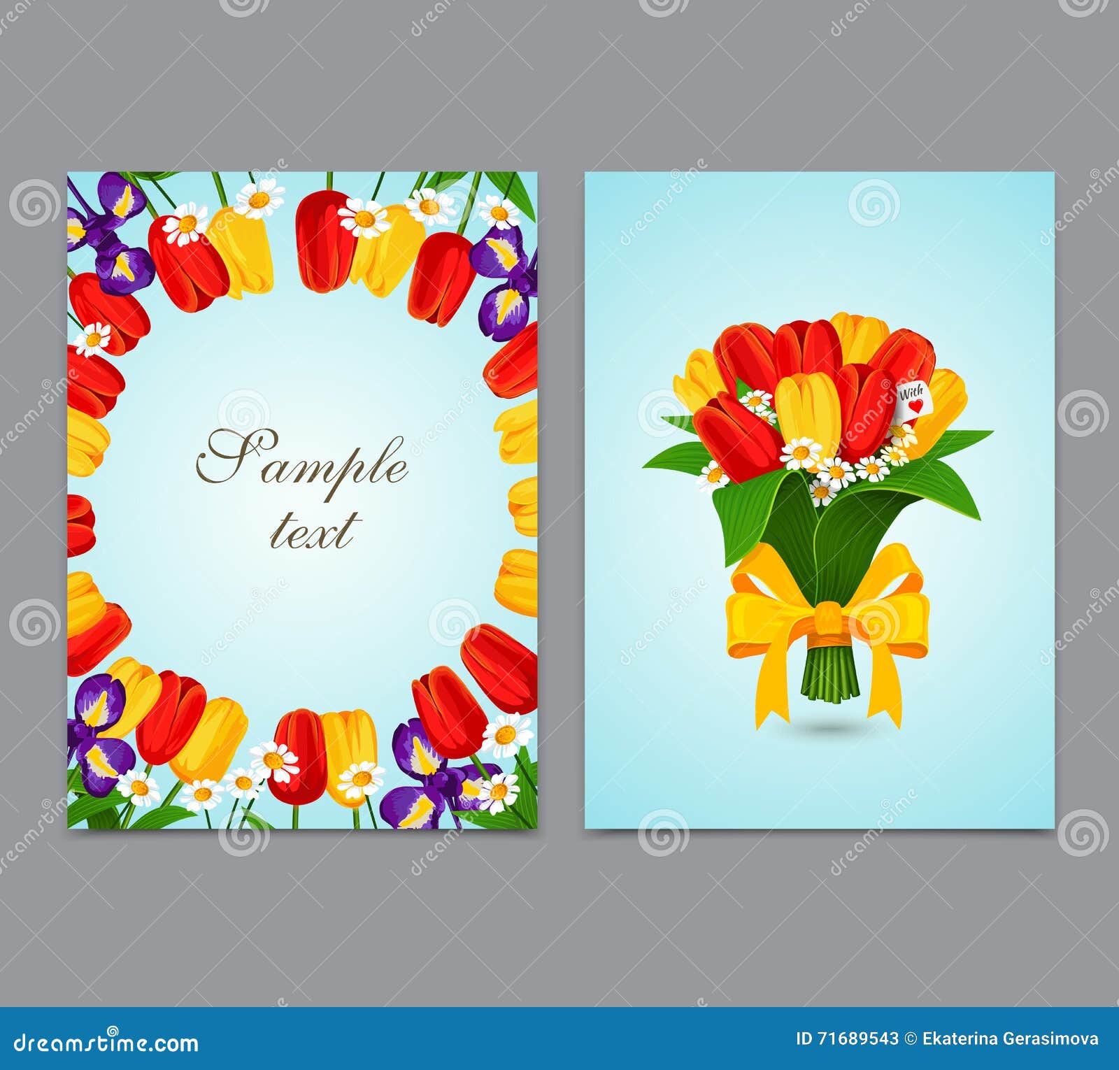 Flowers Background, Bouquet Tulips. Vector Template Design of Flyer ...