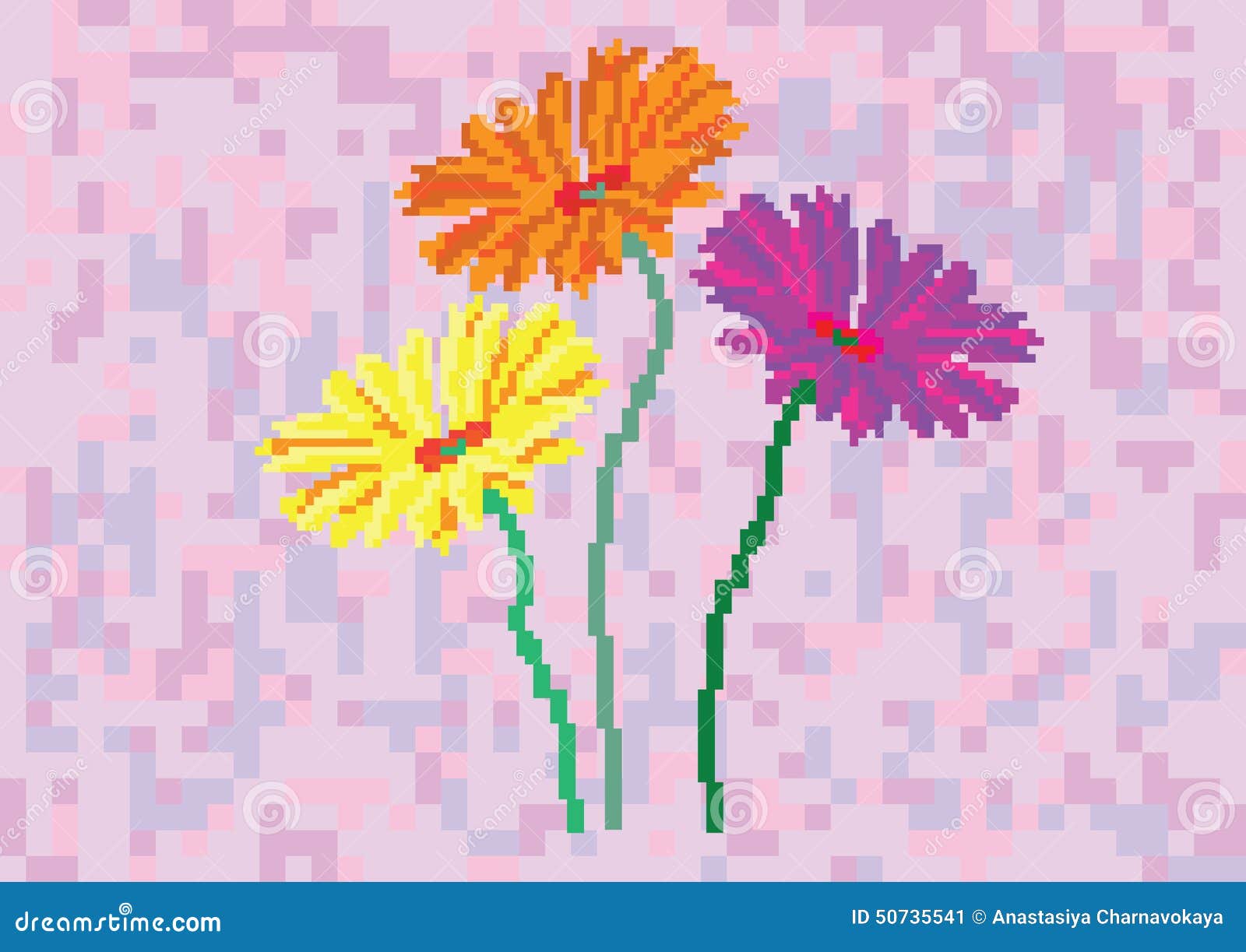 Flowers on a Background Pixel Stock Vector - Illustration of blue ...