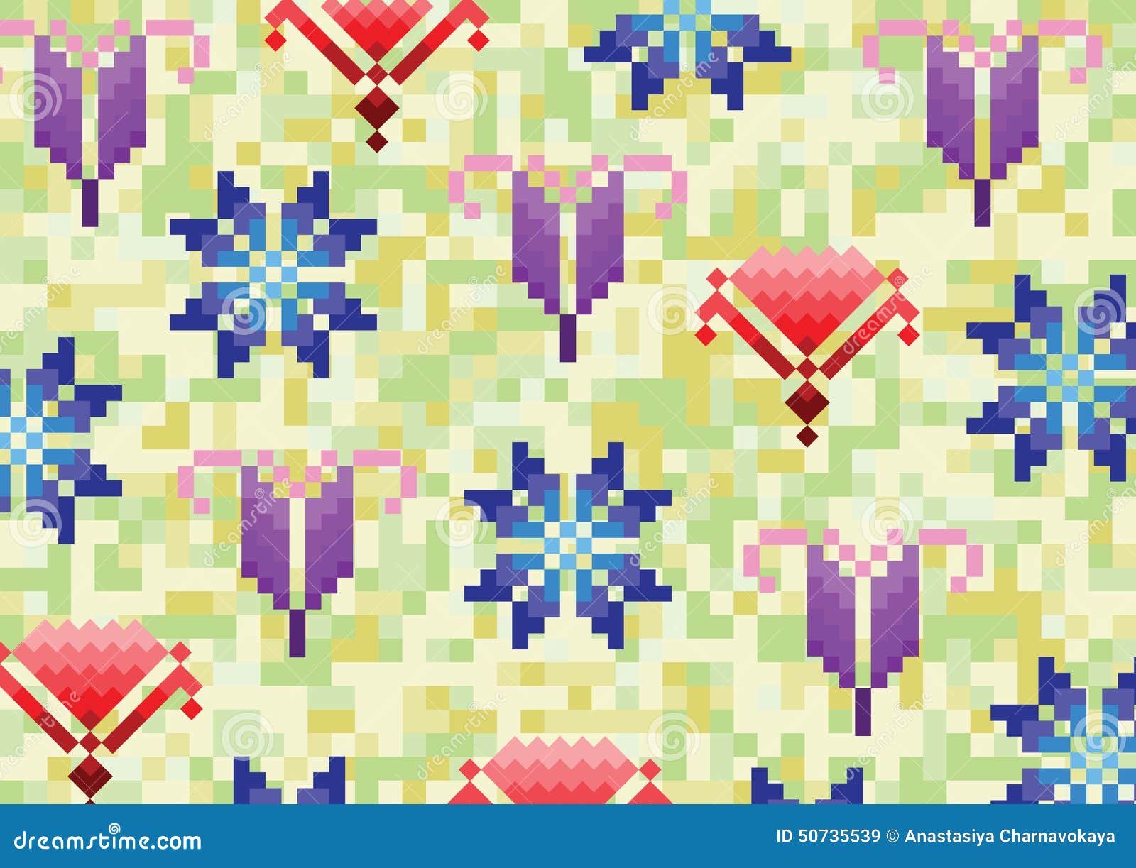 Flowers on a Background in Pixels Stock Vector - Illustration of card ...