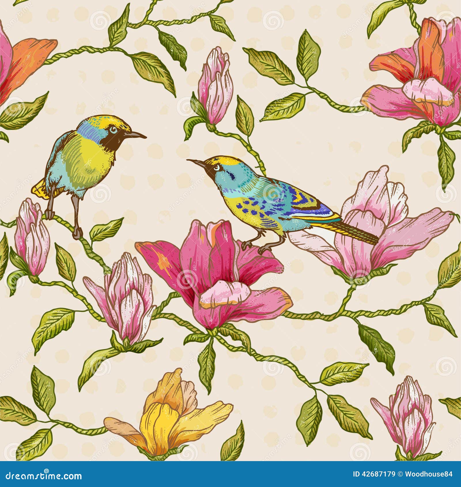 Flowers and Birds Background Stock Vector - Illustration of card ...