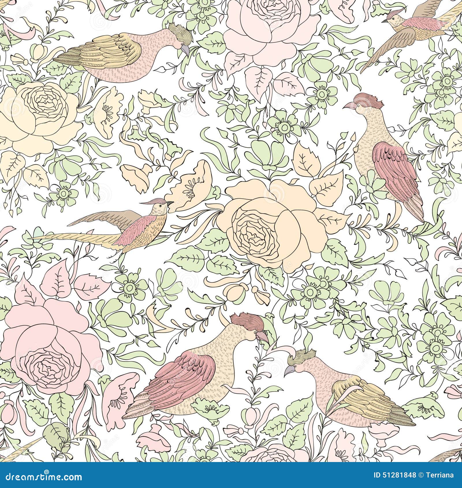 Flowers and Birds. Floral Background. Flower Pattern. Stock ...
