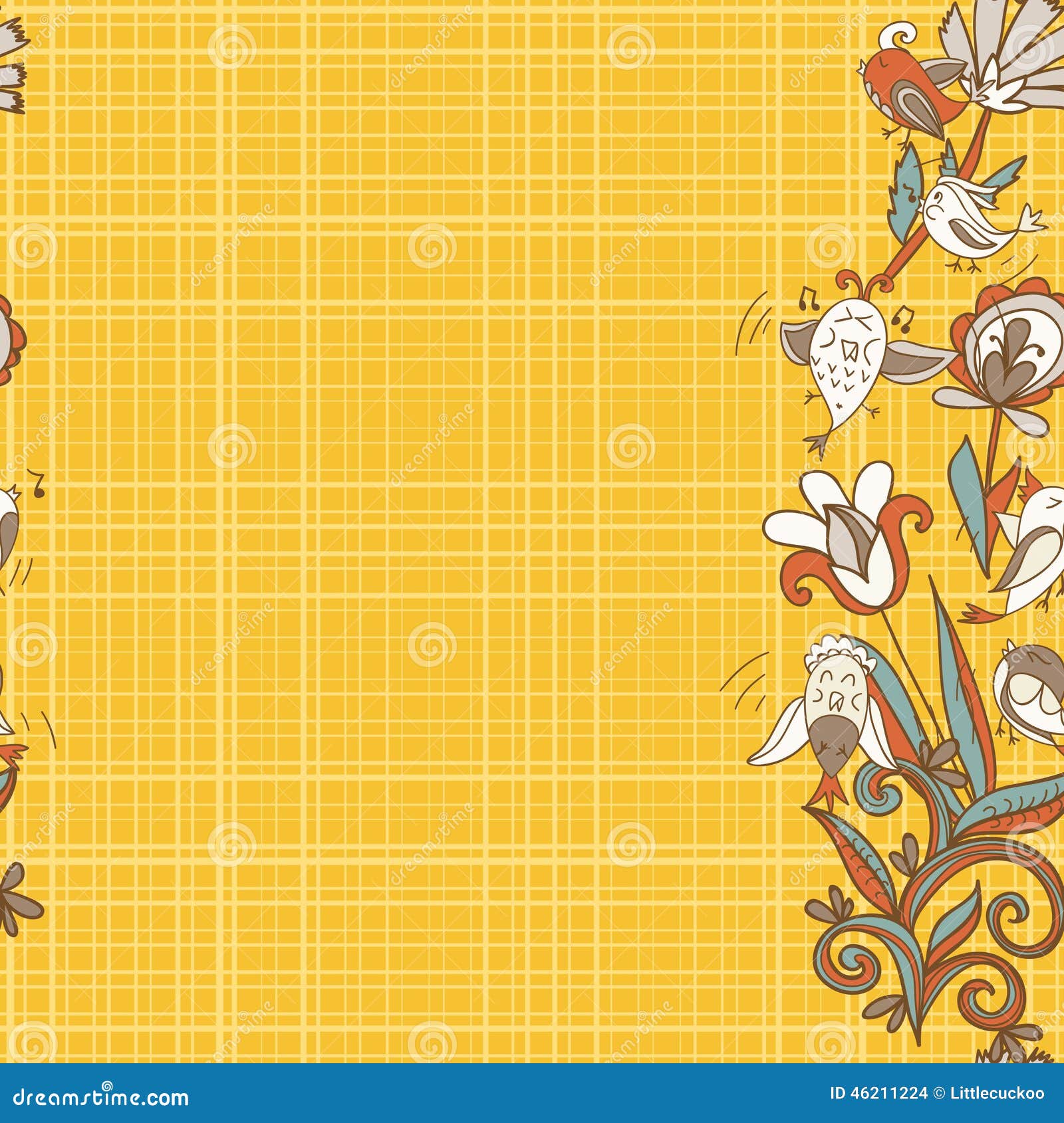 Flowers and Birds Seamless Texture Pattern Border Stock Vector ...