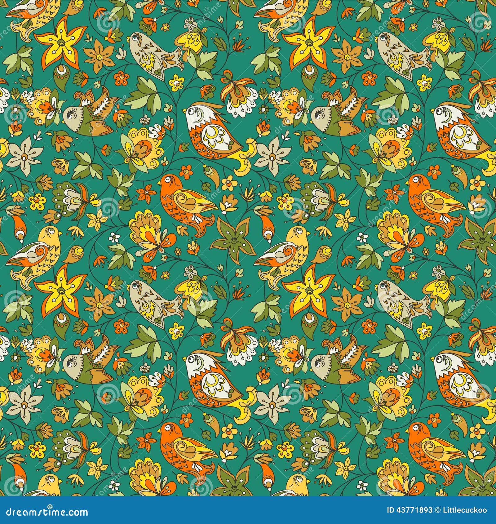 Flowers and Birds Seamless Texture Pattern Stock Vector - Illustration ...