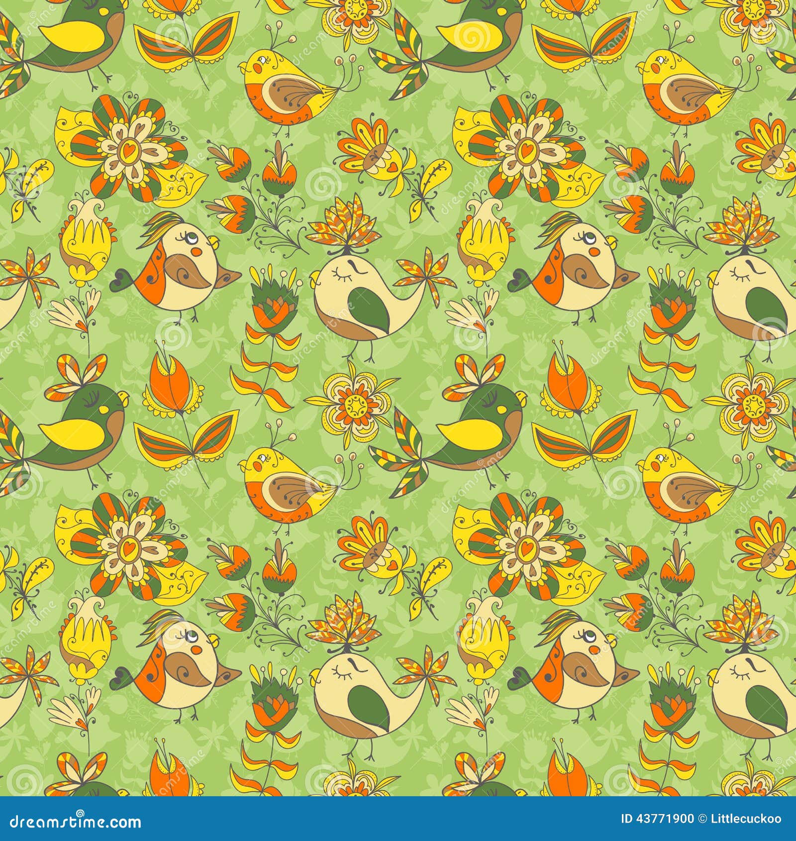 Flowers and Birds Seamless Texture Pattern Stock Vector - Illustration ...