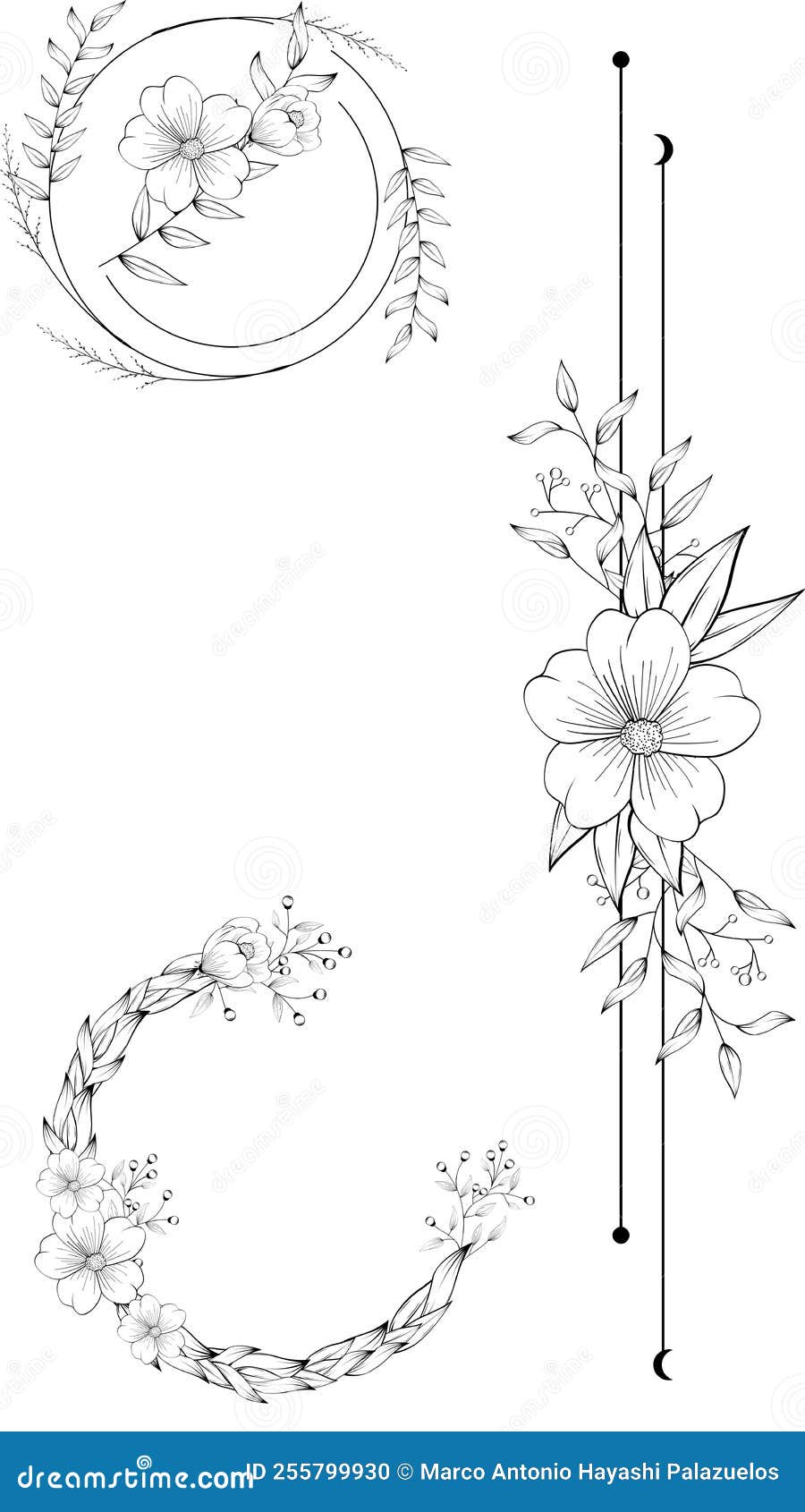 Flowers Black Tattoo Set Collection Sticker Illustration Stock Vector ...