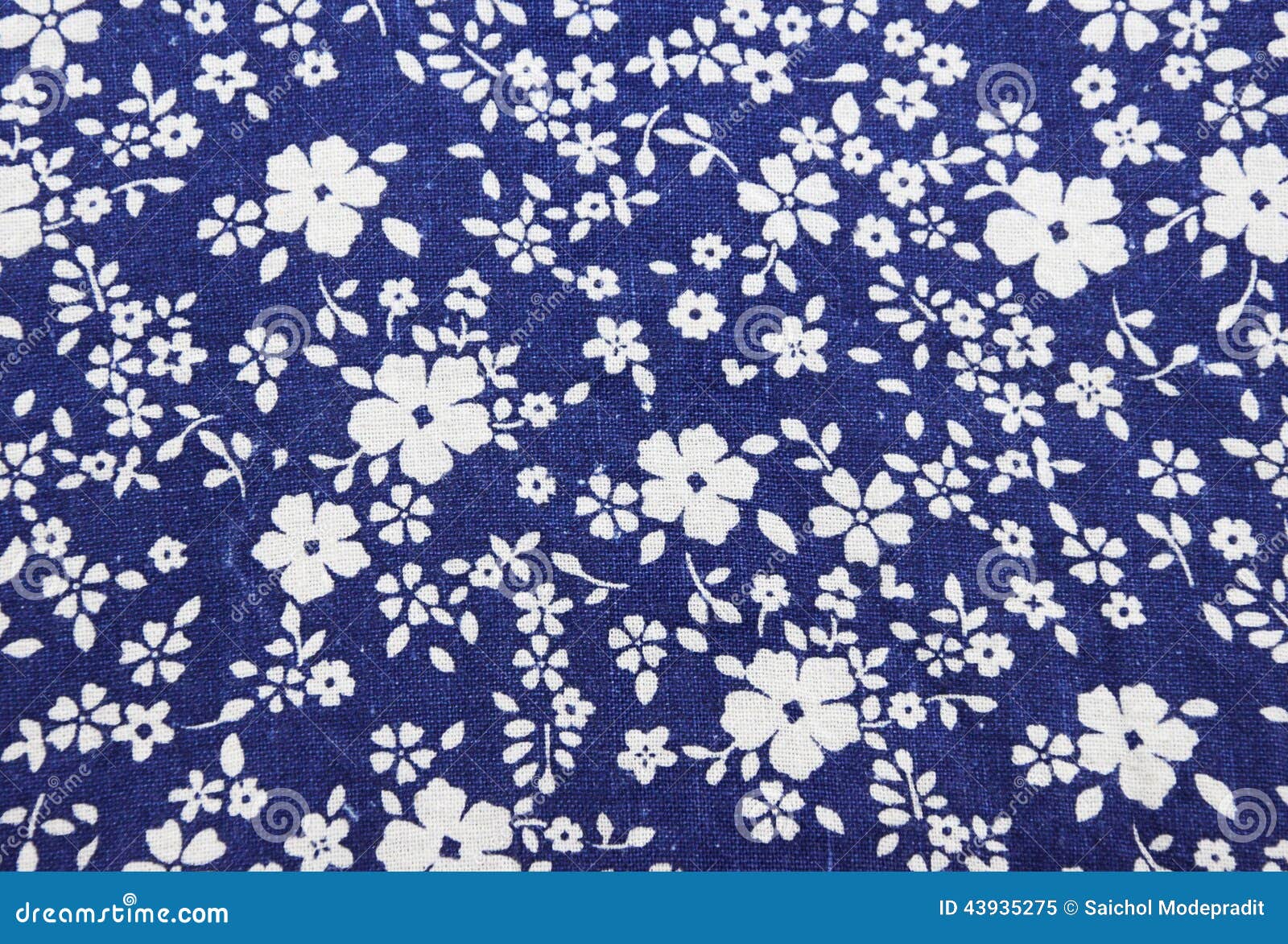 Flowers on Blue Fabric Pattern Background Stock Image - Image of ...