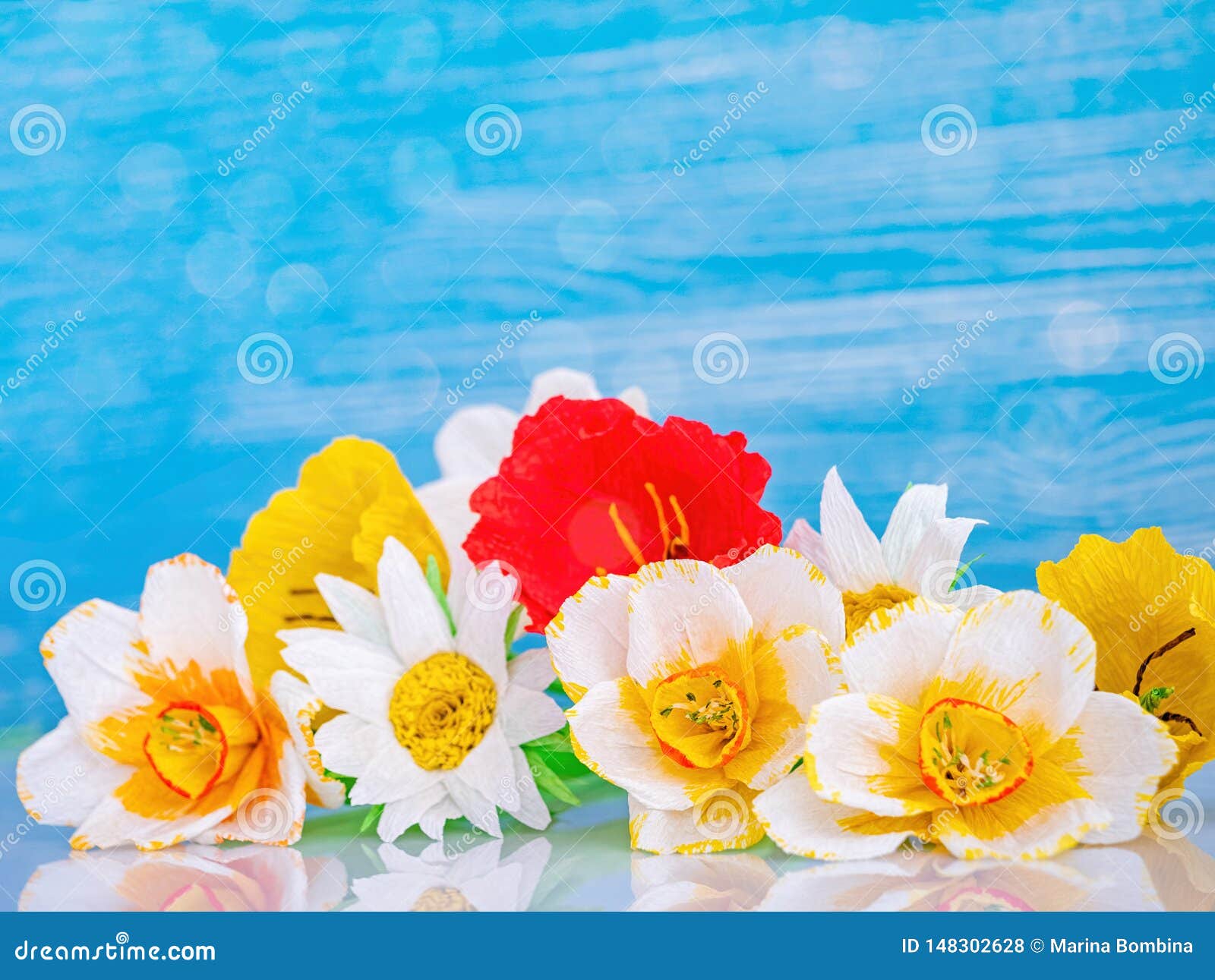 Flowers Bouquet on Blue Background Stock Photo - Image of birthday ...