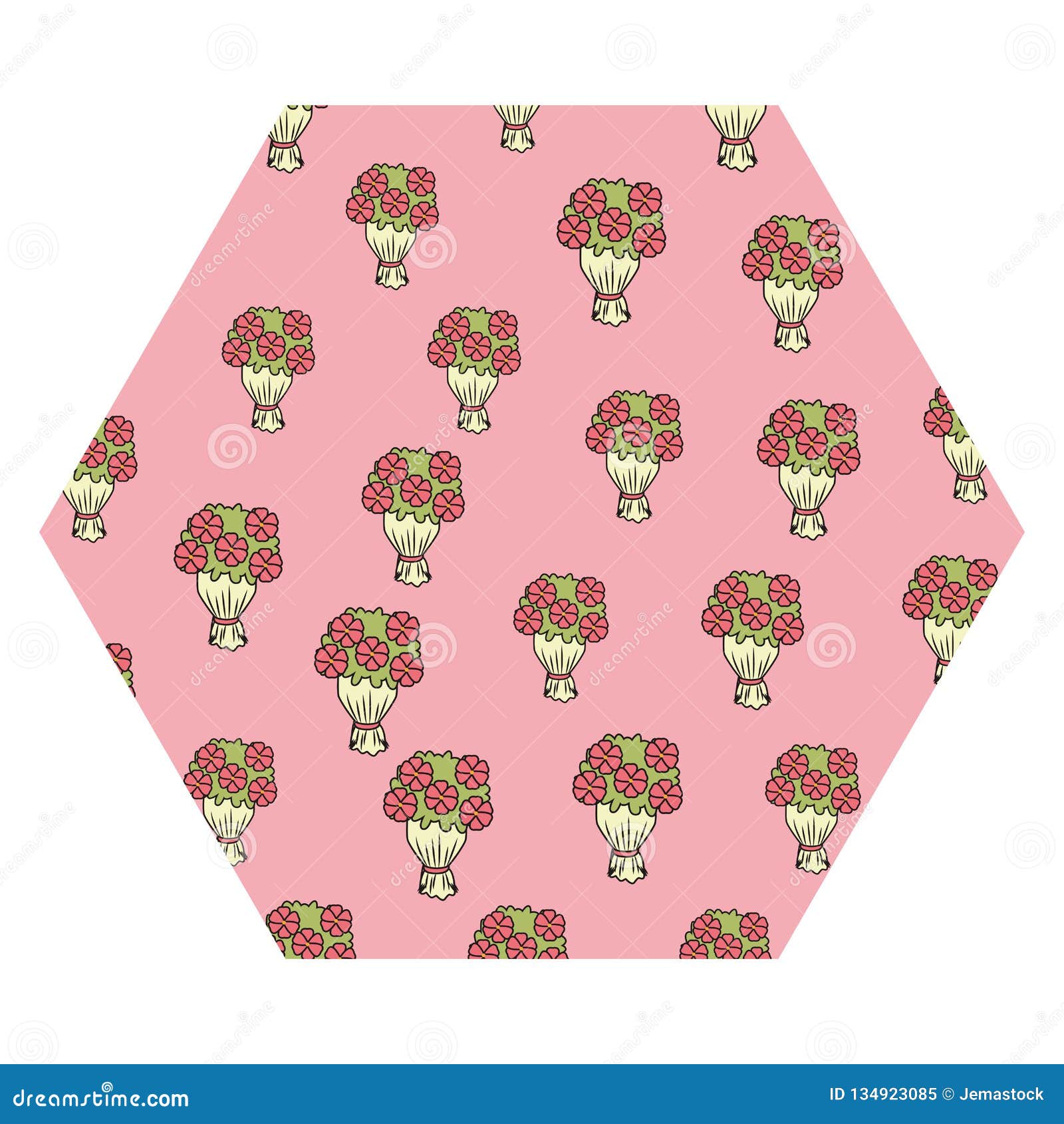 Flowers Bouquet Pattern Hexagon Frame Stock Vector - Illustration of ...