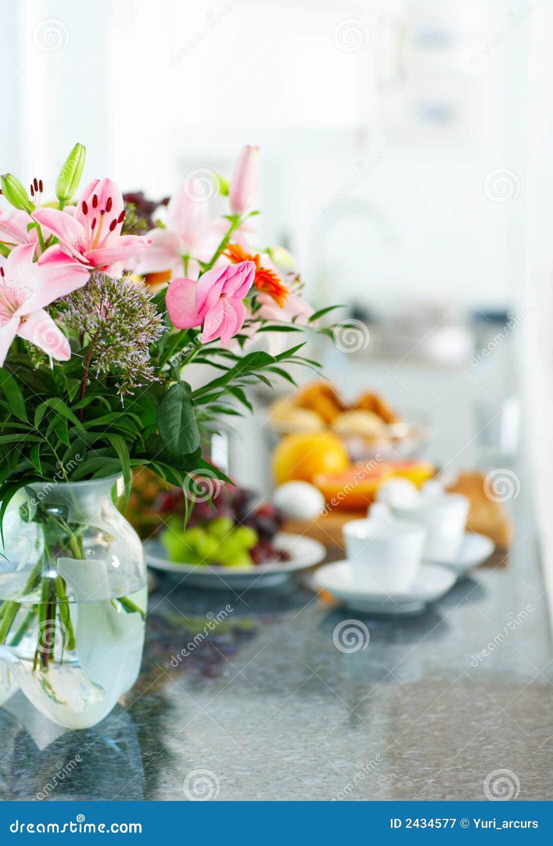 Flowers on Breakfast Table. Stock Image - Image of beautiful, fruit ...