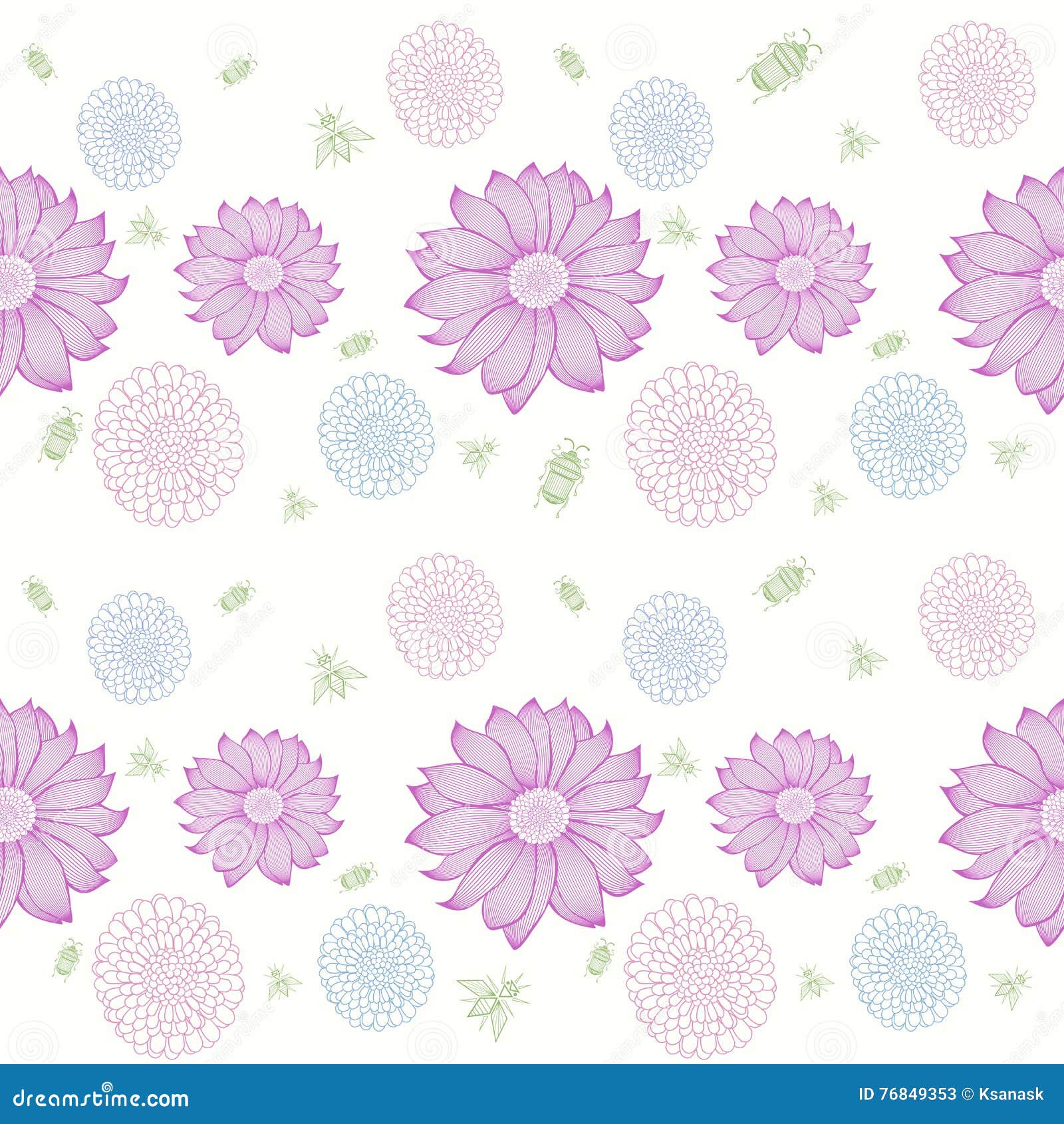 Flowers and Bugs Seamless Background Stock Vector - Illustration of ...