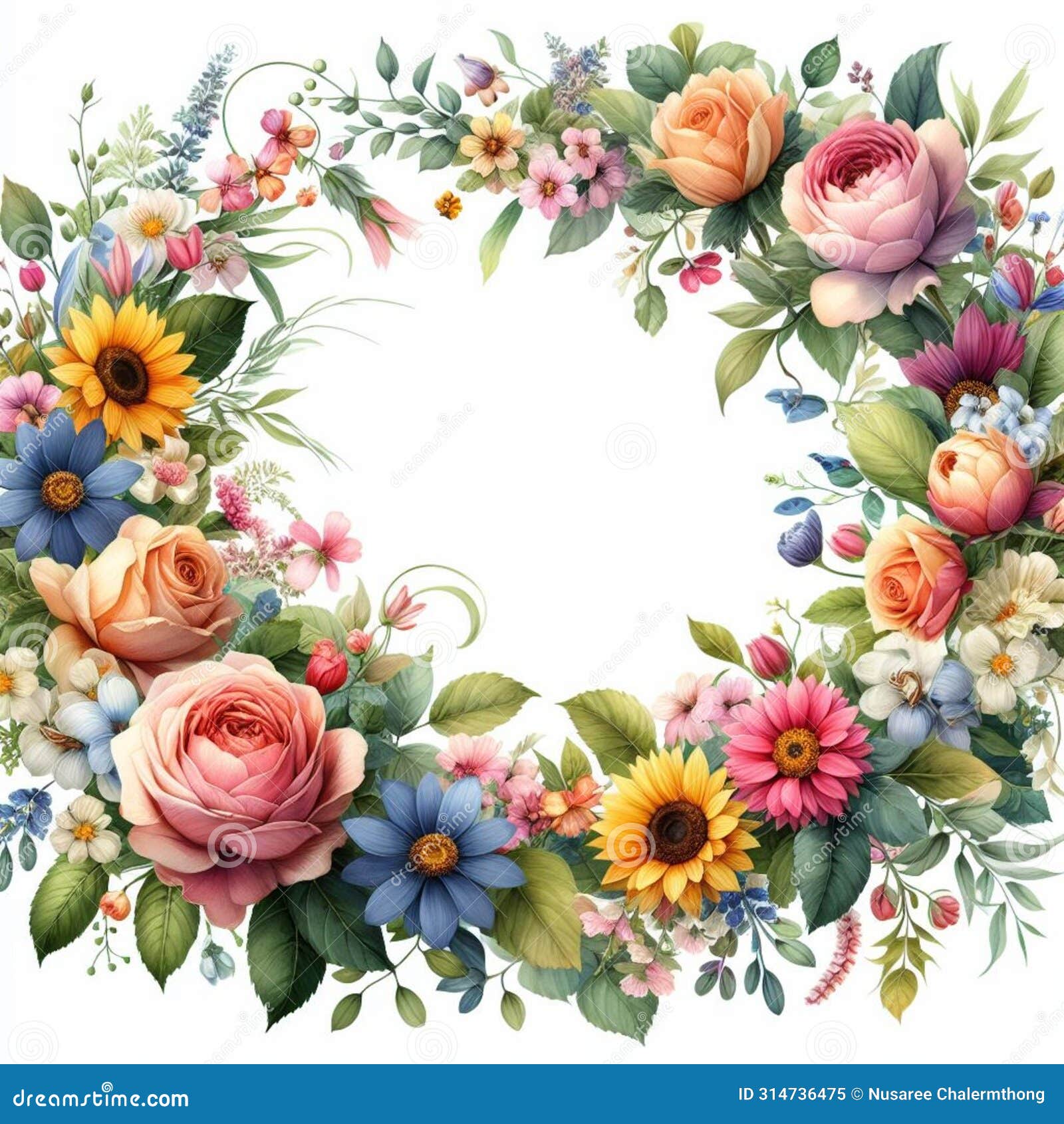 Flowers Bundle Border Frame Stock Illustration - Illustration of bloom ...