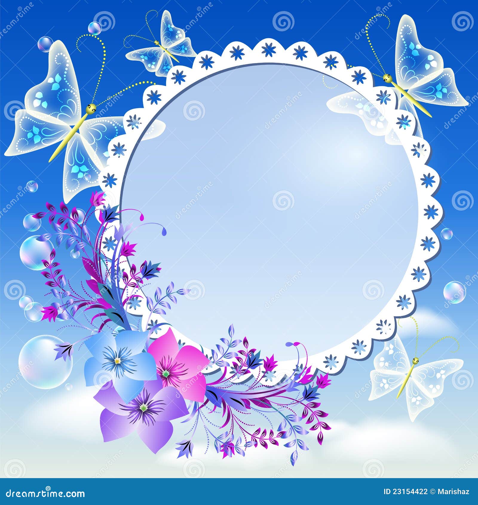 Flowers, Butterflies in the Sky and Photo Frame Stock Vector ...