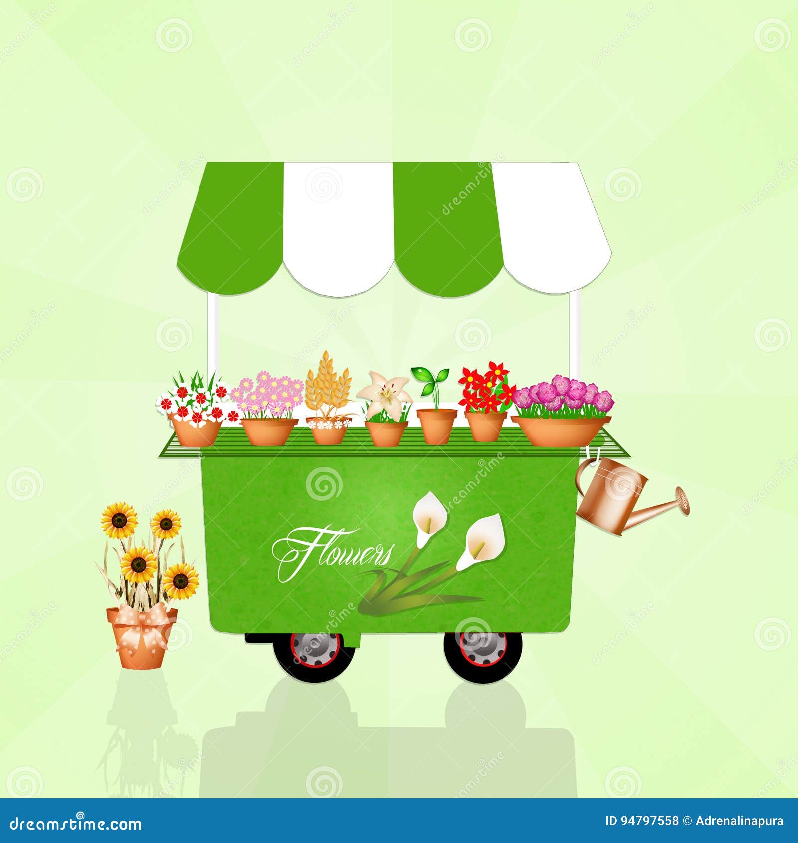 Flowers cart stock illustration. Illustration of colorful - 94797558
