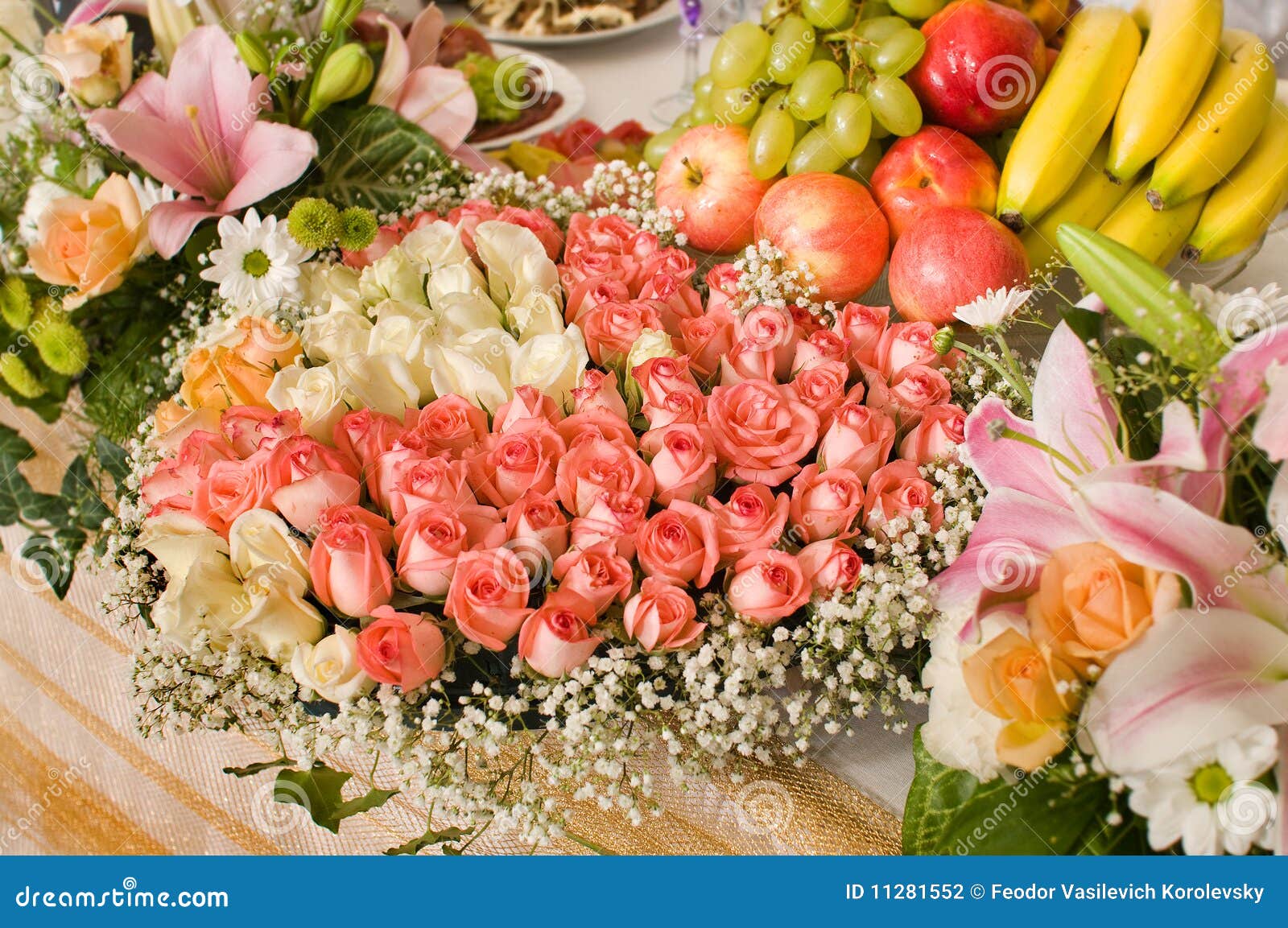 Flowers and Celebratory Table. Stock Photo - Image of bouquet, food ...