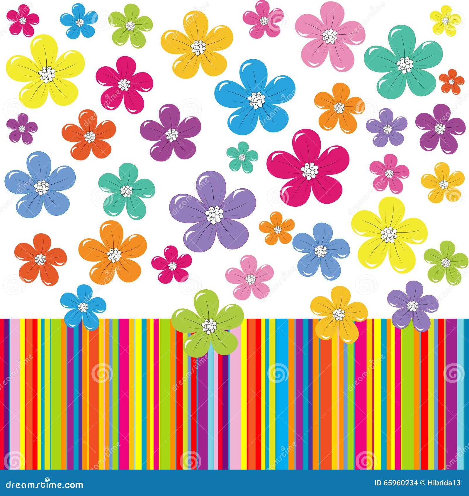 Flowers on Colorful Stripe Background Stock Vector - Illustration of ...