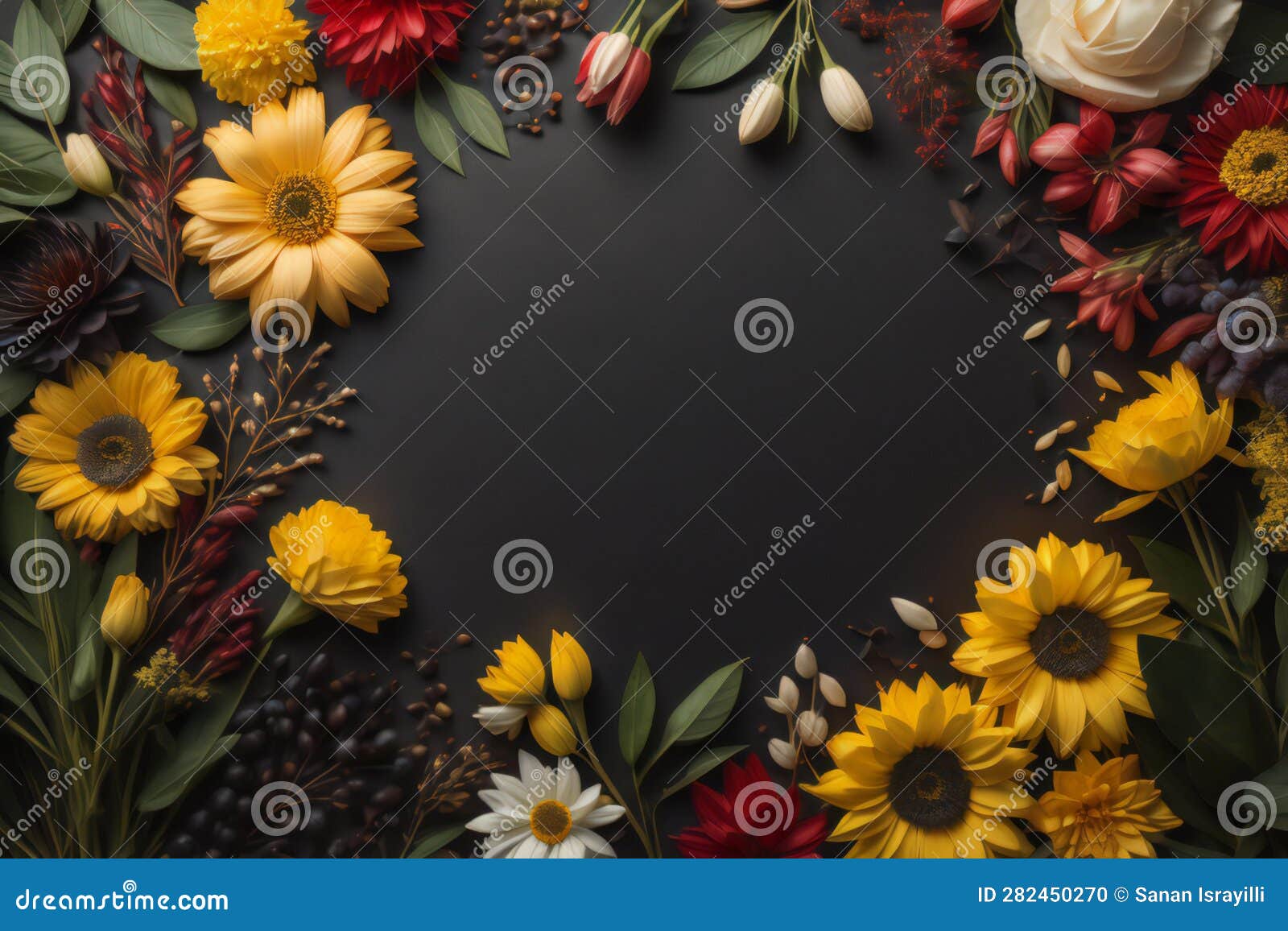 Flowers Composition. Frame Made of Autumn Flowers on Black Background ...
