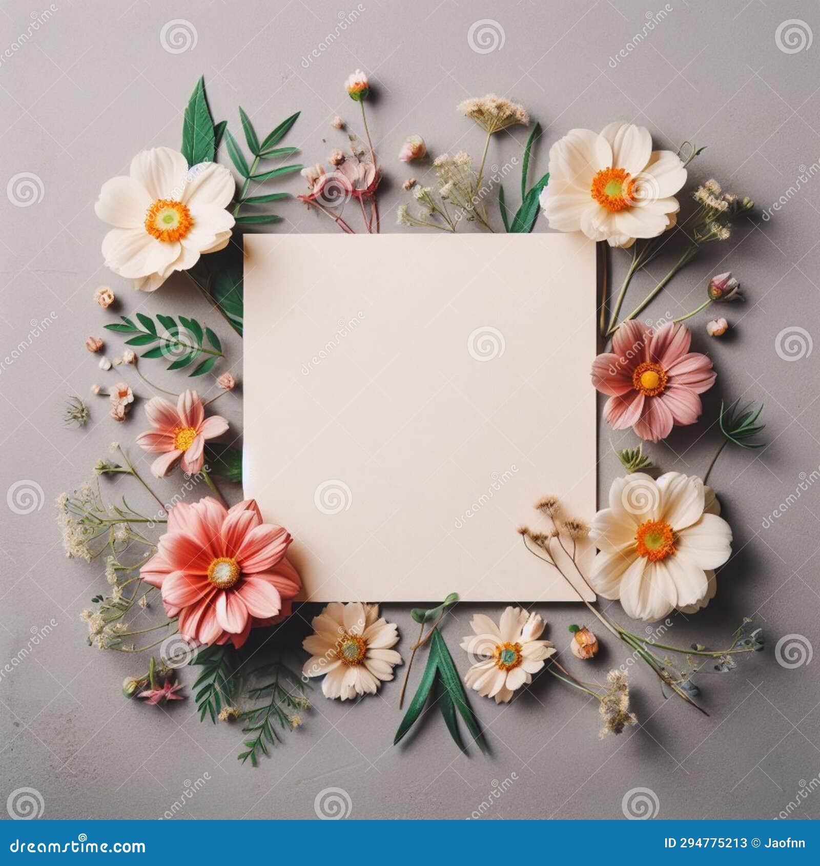 Flowers Composition. Frame Made of Flowers on Grey Background Stock ...