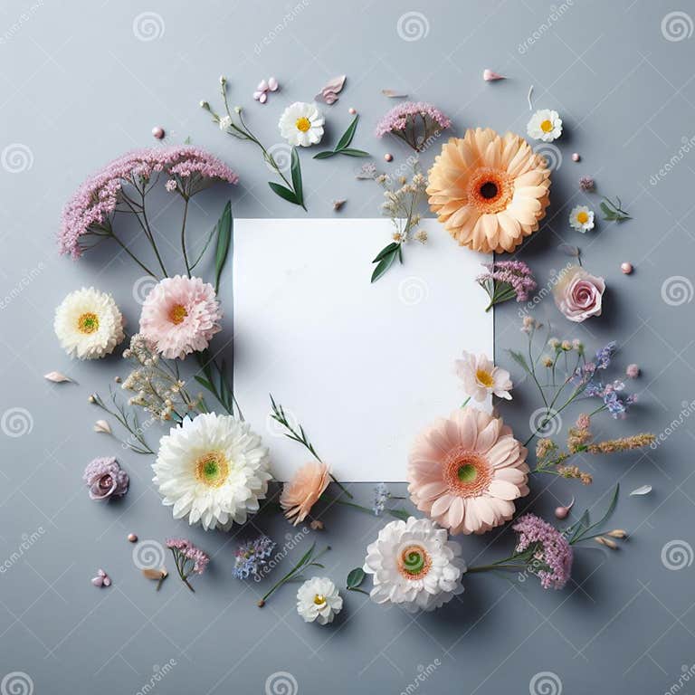 Flowers Composition. Frame Made of Flowers on Grey Background Stock ...