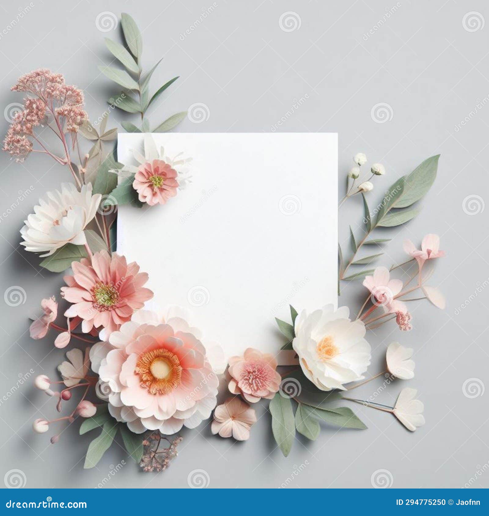 Flowers Composition. Frame Made of Flowers on Grey Background Stock ...