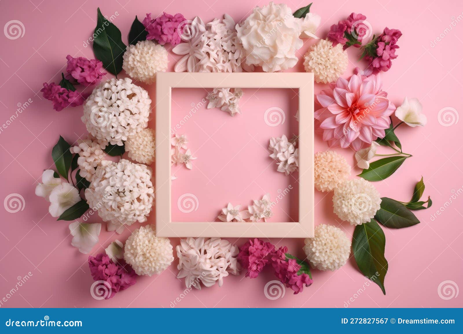 Flowers Composition. Frame Made of Flowers on Pink Background. Flat Lay ...