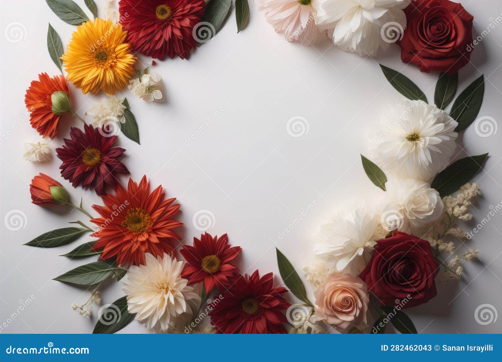 Flowers Composition. Frame Made of Flowers on White Background. Flat ...