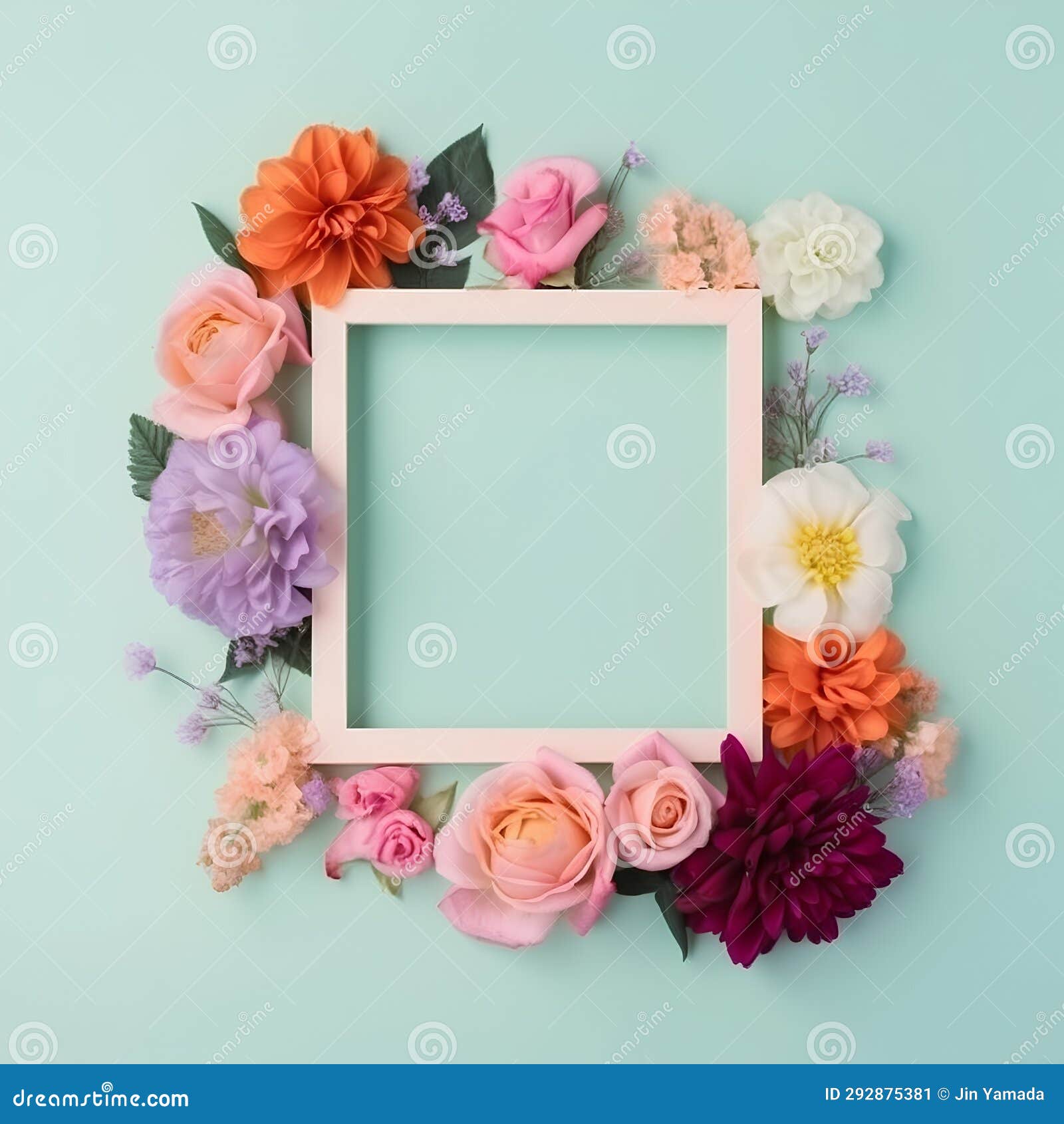 Flowers Composition. Frame Made of Flowers on Pastel Blue Background ...