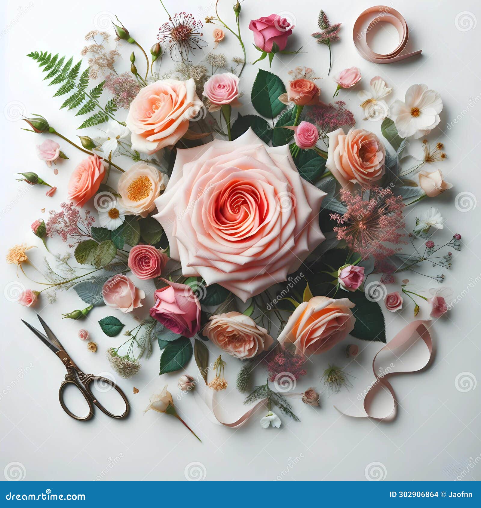 Flowers Composition. Frame Made of Pink and Orange Roses on White ...