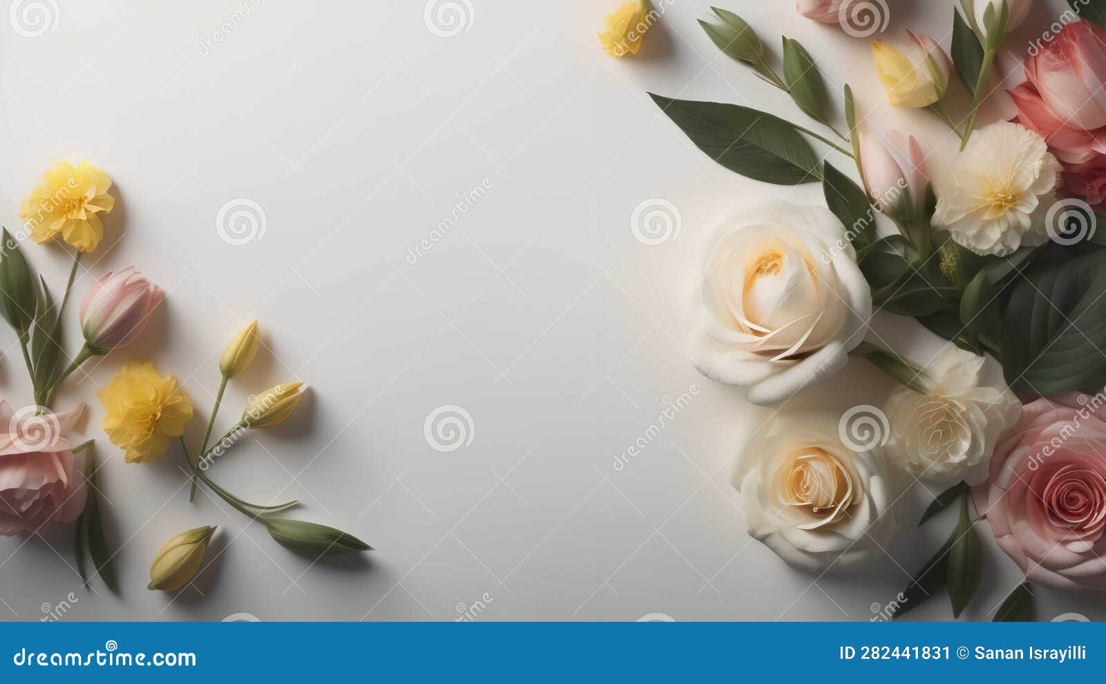 Flowers Composition. Frame Made of Tulips, Roses and Daffodils on White ...
