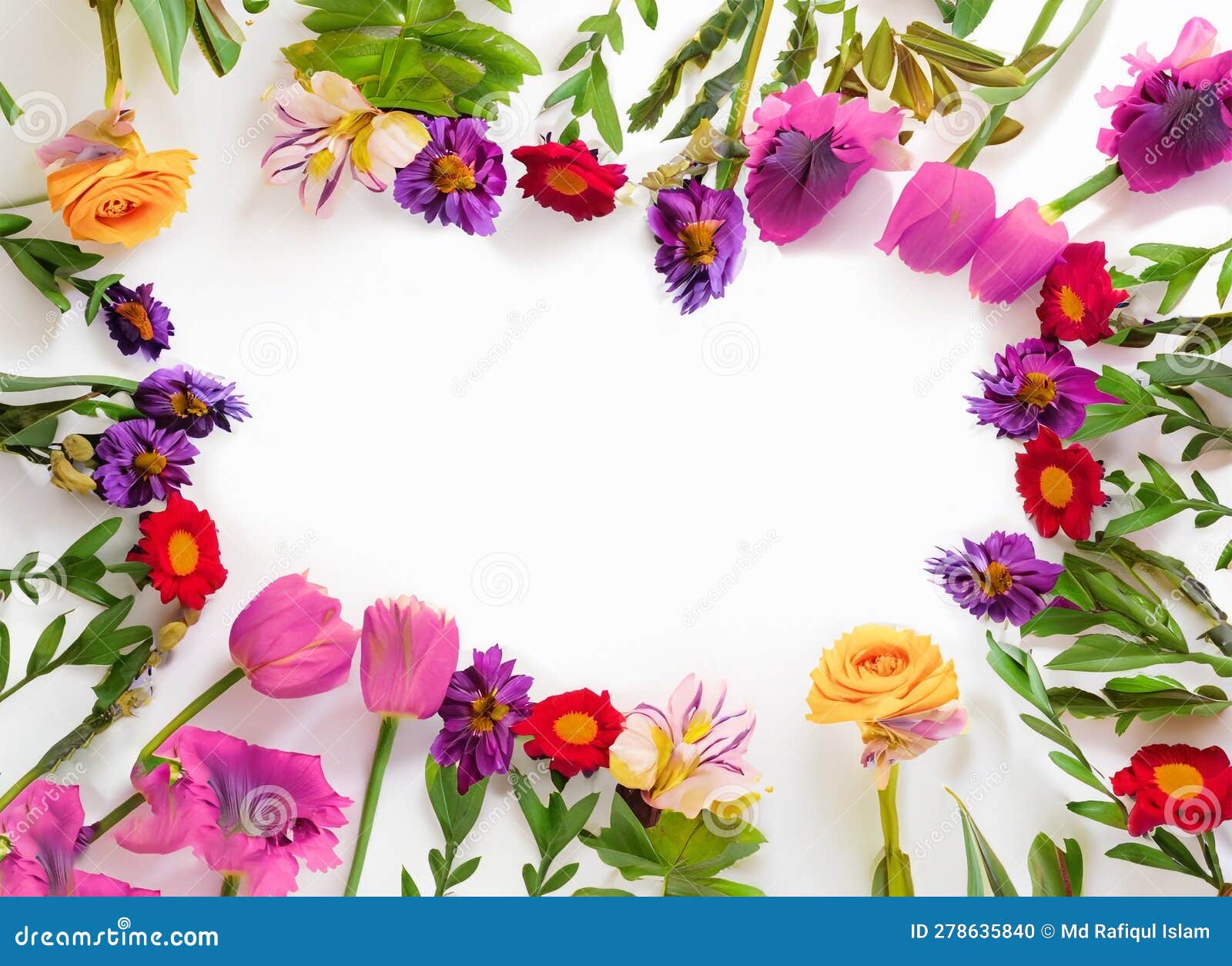 Flowers Composition. Frame Made of Flowers on White Background. Flat ...