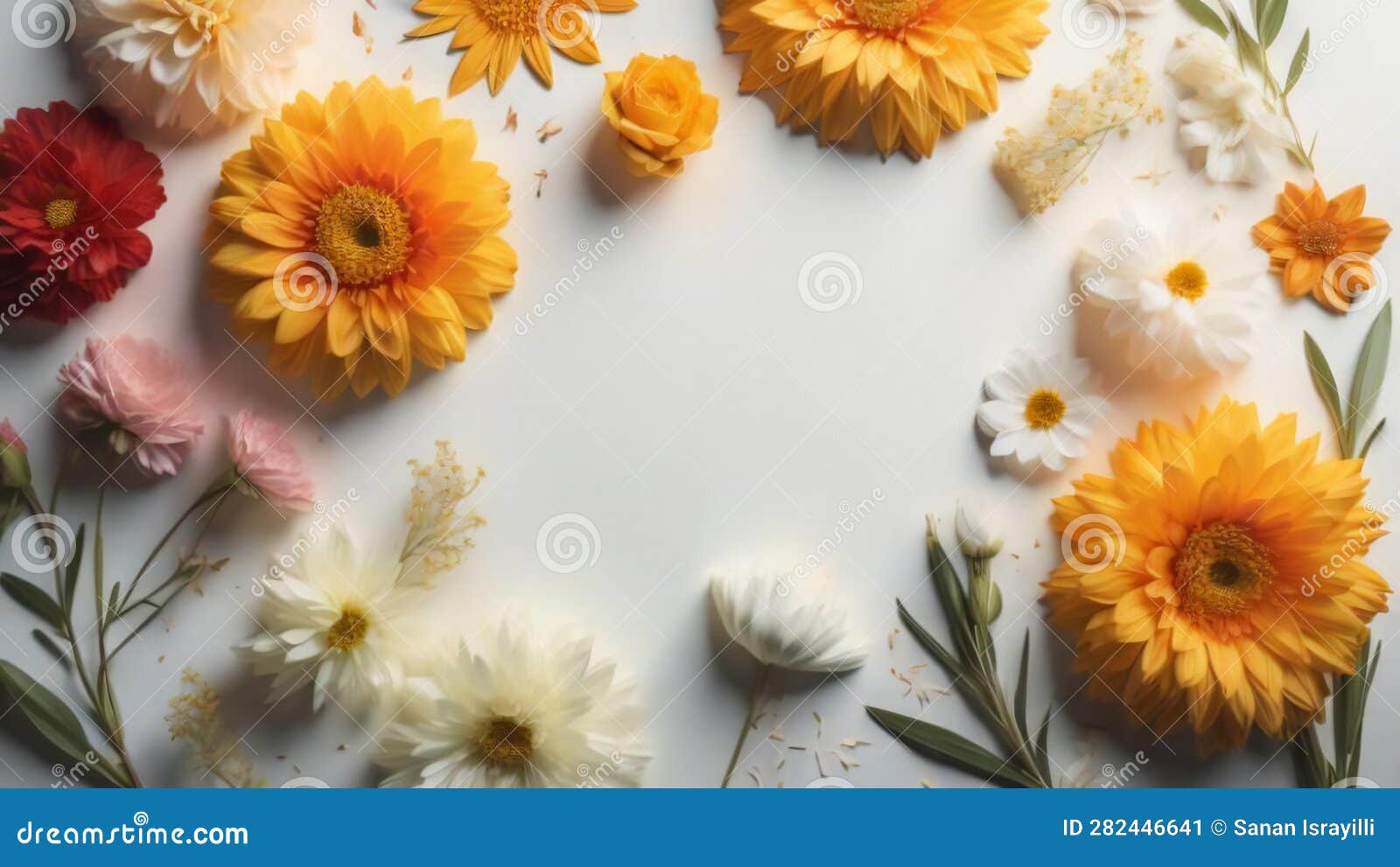 Flowers Composition. Frame Made of Flowers on White Background. Flat ...