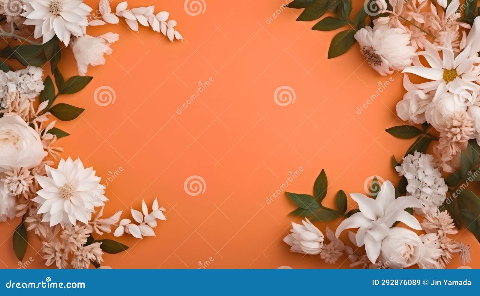 Flowers Composition. Frame Made of White Flowers on Orange Background ...